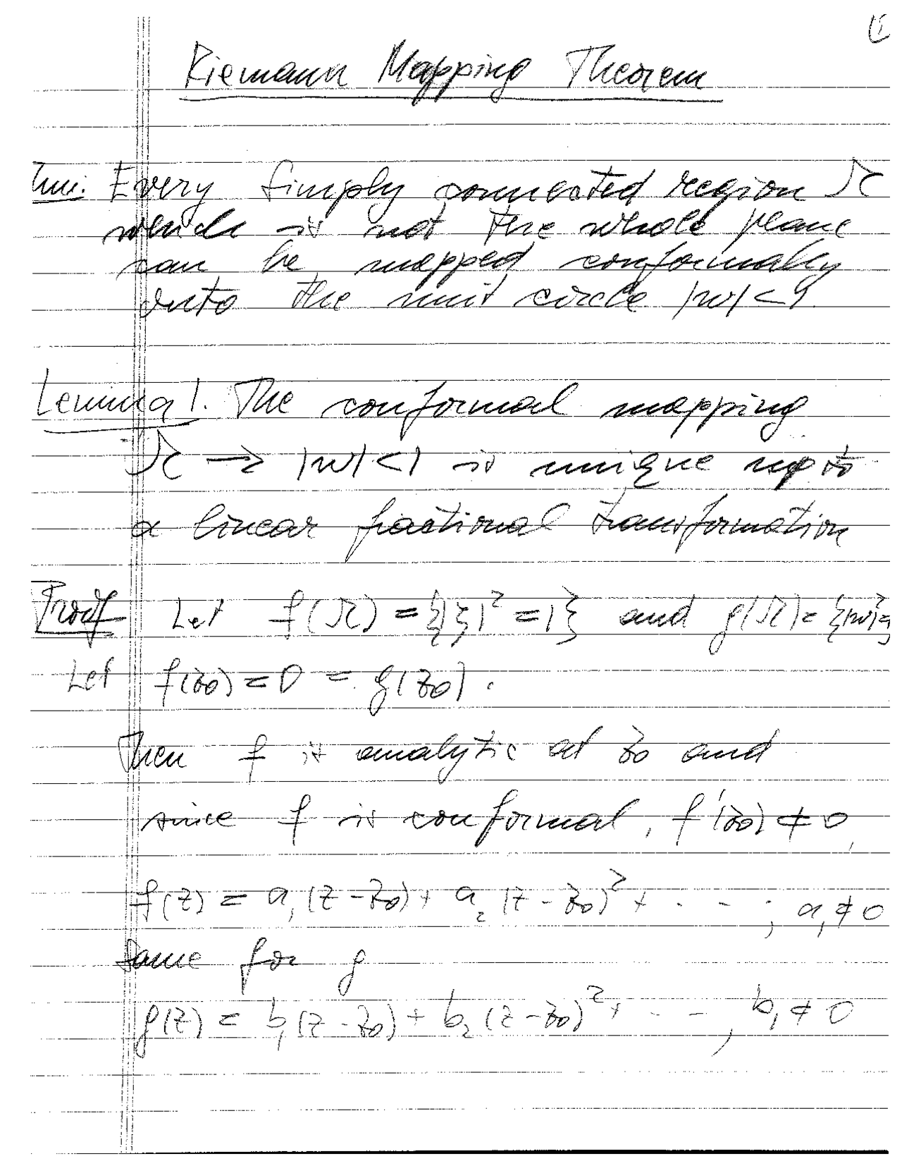 Handwritten Notes On Riemann Mapping Theorem Math 6300 Docsity