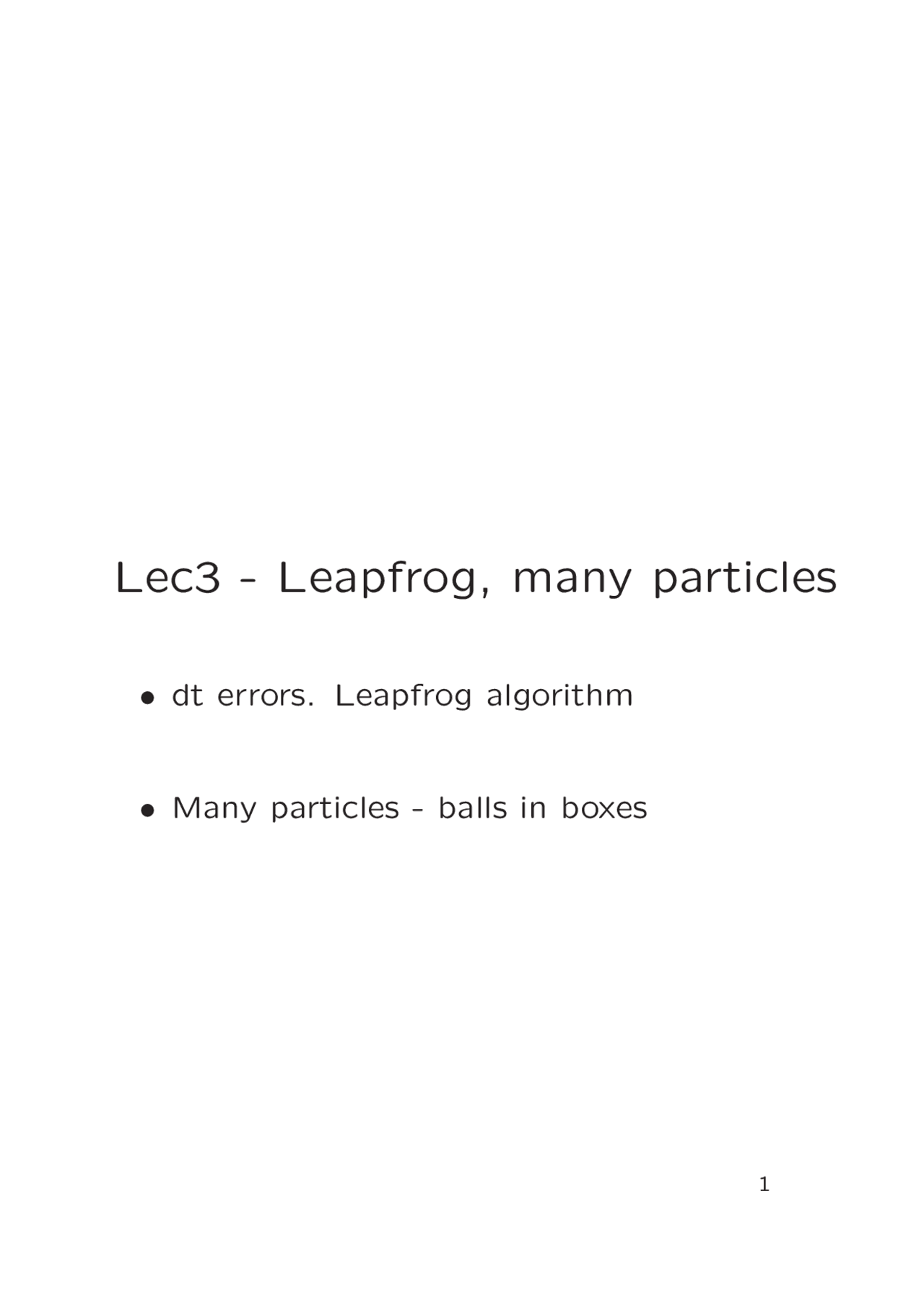 Lecture Slides On Leapfrog Many Particles Phy 307 Docsity
