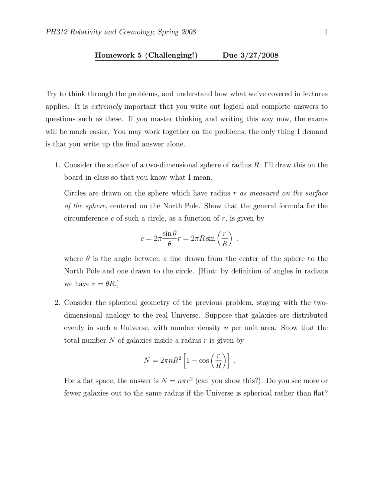 Homework 5 Relativity And Cosmology Einstein And Beyond Phy 312