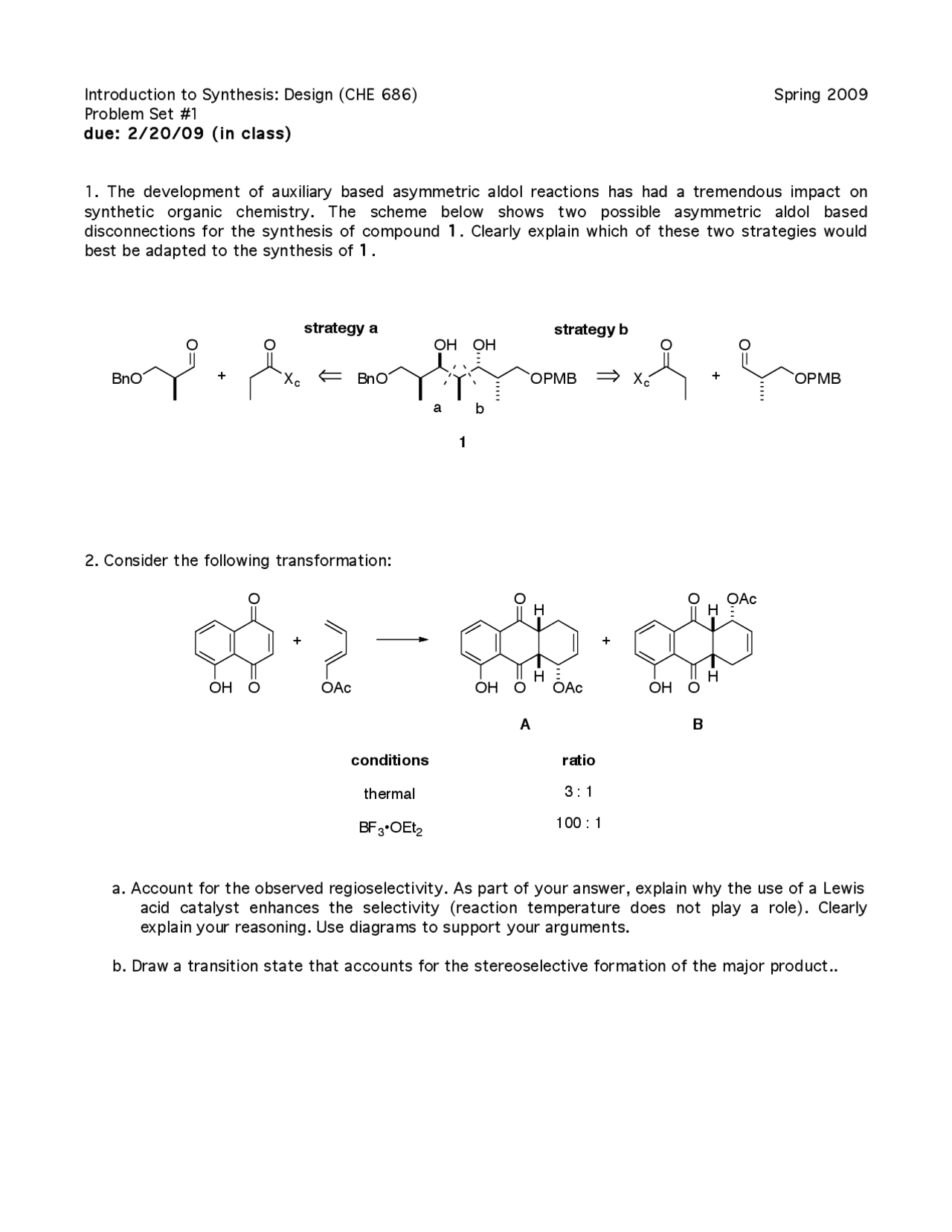 Problem Set 1 Advanced Organic Synthesis Design Che 686 Docsity