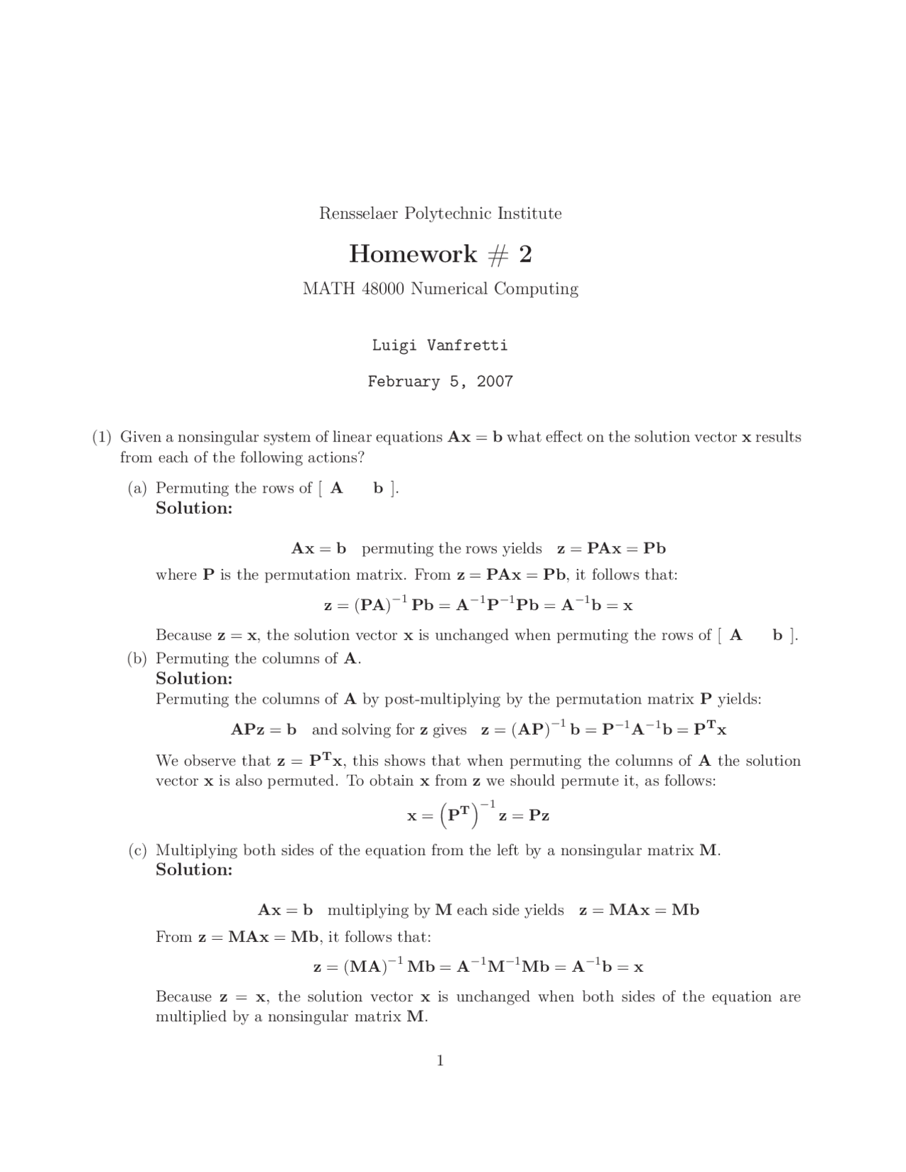 Numerical Computing Homework 2 Solutions Math 4800 Docsity