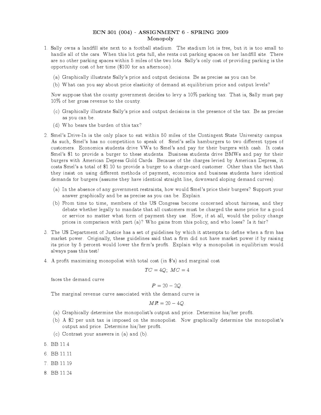 Monopoly Assignment 6 Intermediate Microeconomics Ecn 301 Docsity