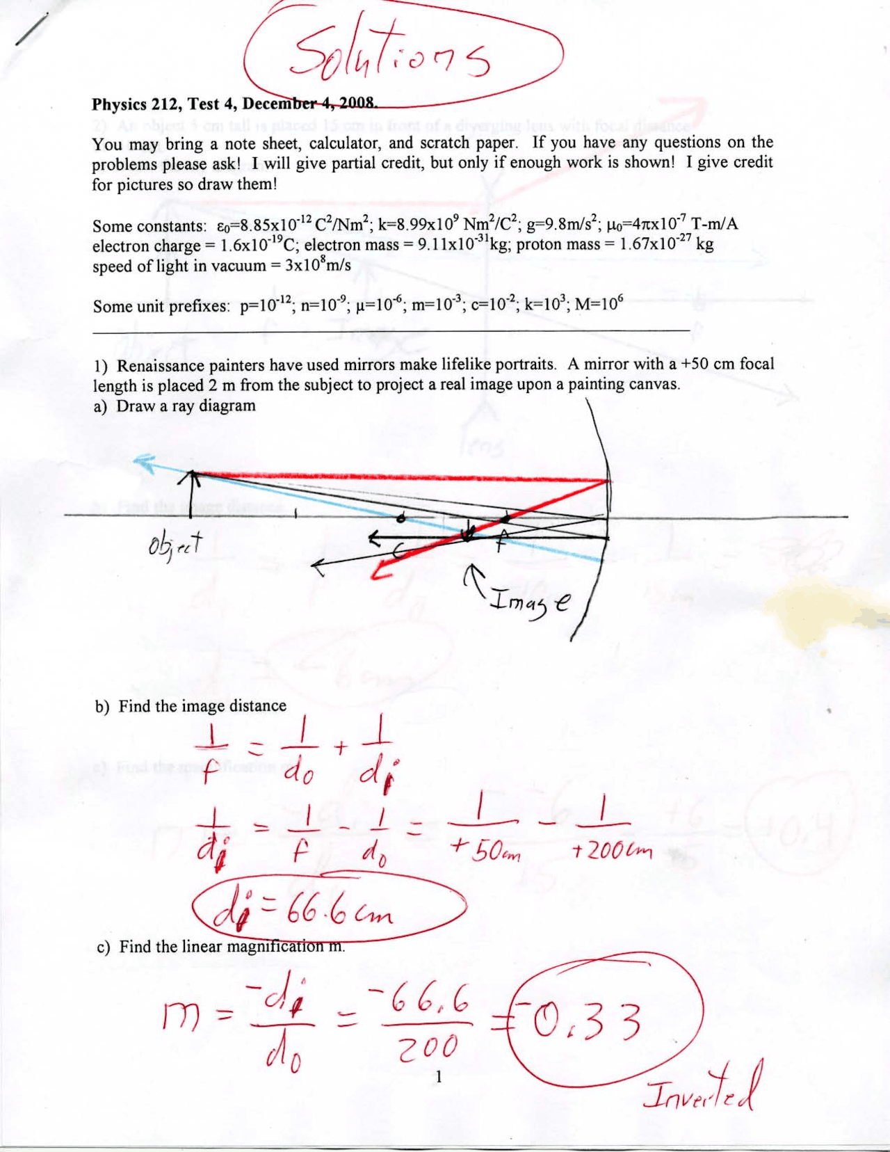 Resolution Of Practice Test 4 On General Physics Ii Phys 212 Docsity