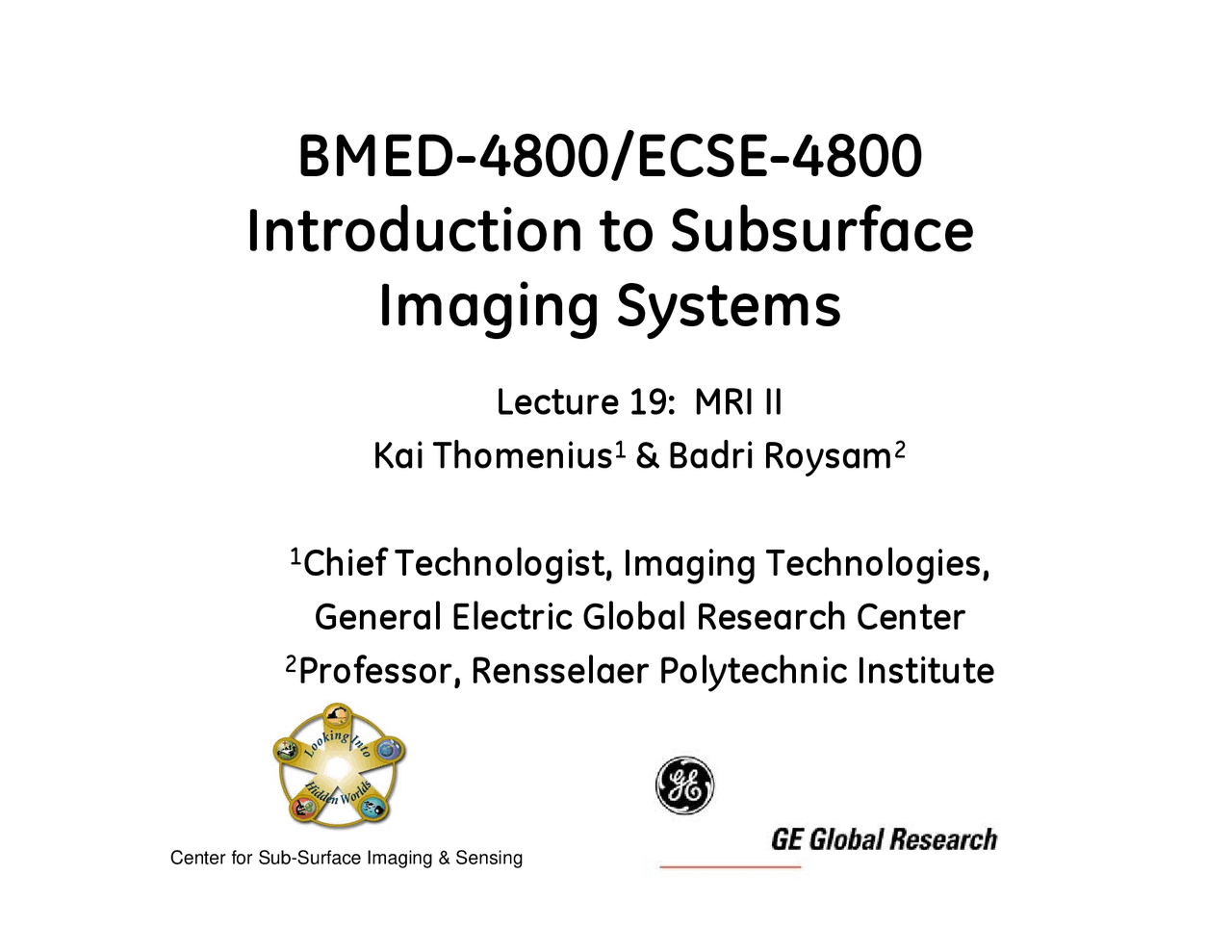 Introduction To Subsurface Imaging Systems Notes Bmed 4800 Docsity