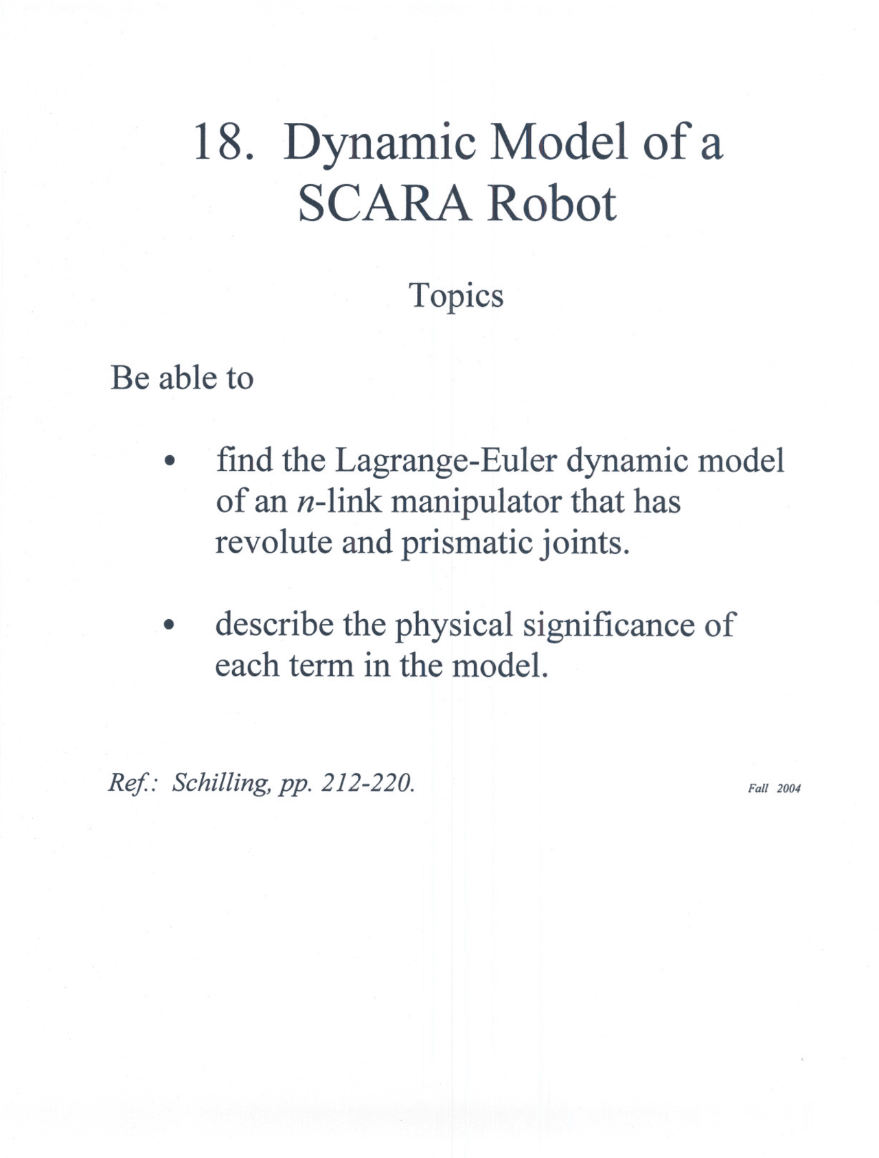Dynamic Model of a SCARA Robot - Robotics II | ECSE 4490 | Study notes ...