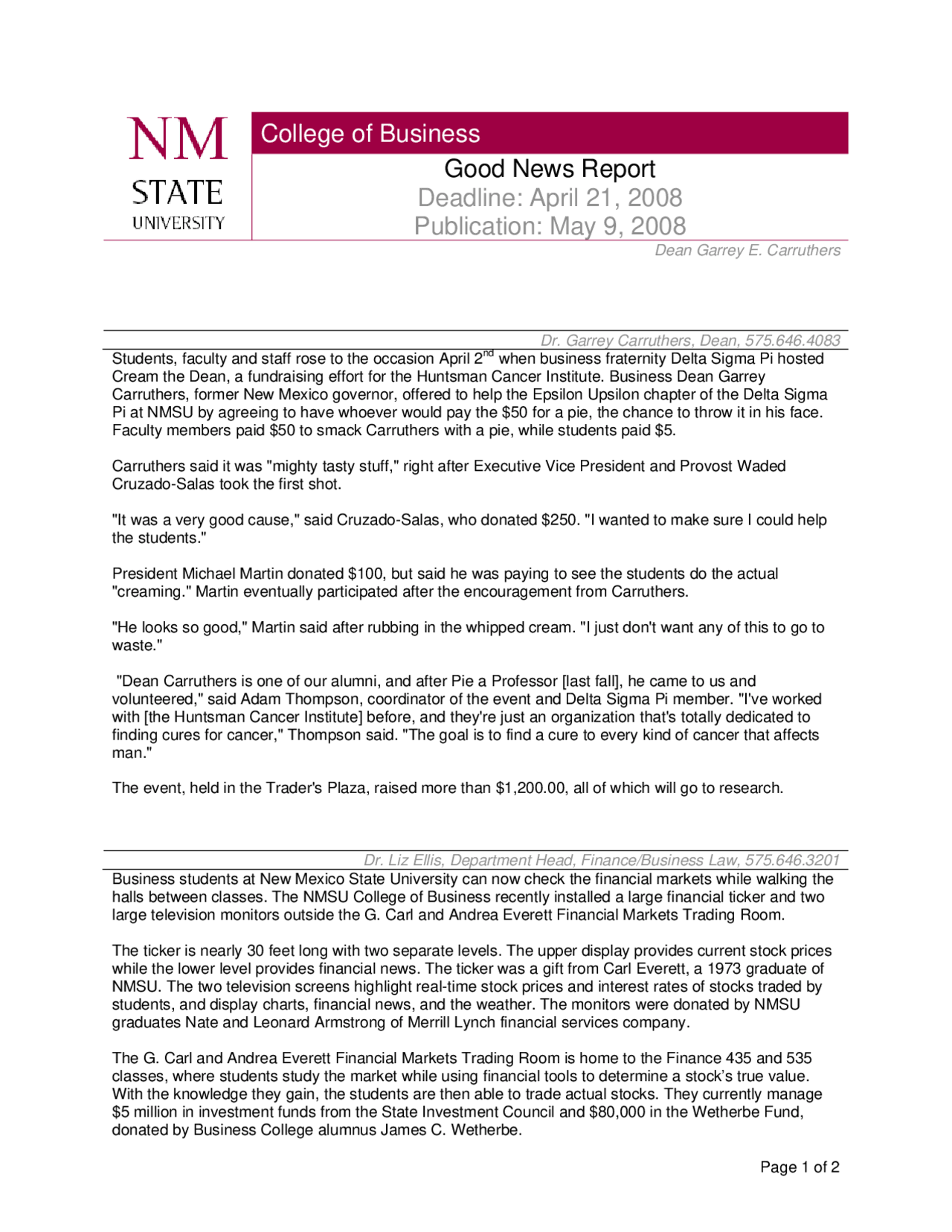 The College of Business in Good News Report - Project | MGT 333 - Docsity