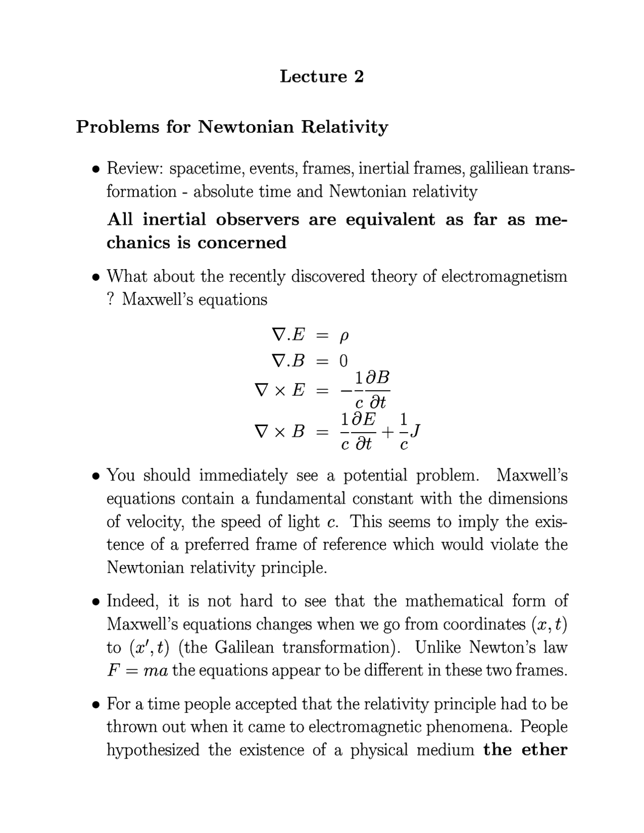 Problems For Newtonian Relativity Lecture Slides Phy 312 Docsity