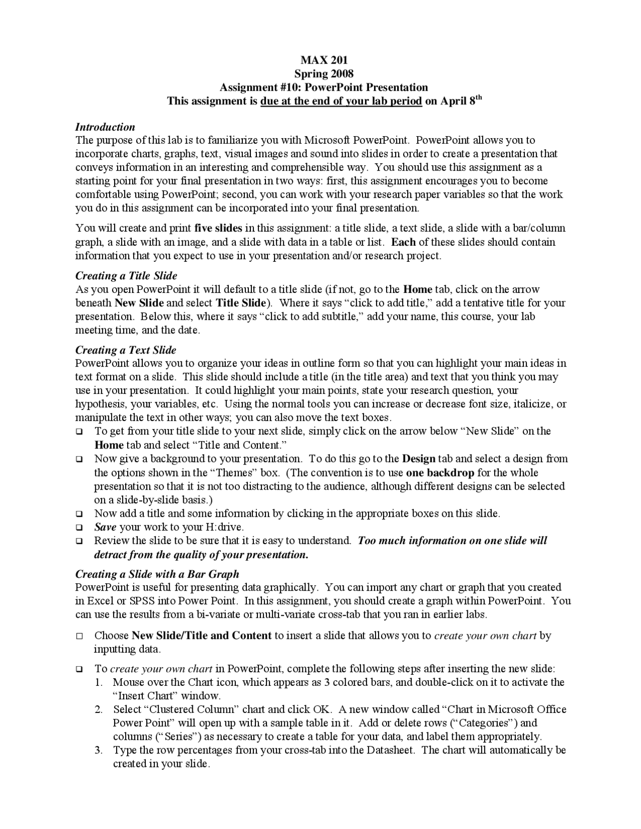 An Introduction to Microsoft Powerpoint - Assignment 10 | MAX 201 - Docsity