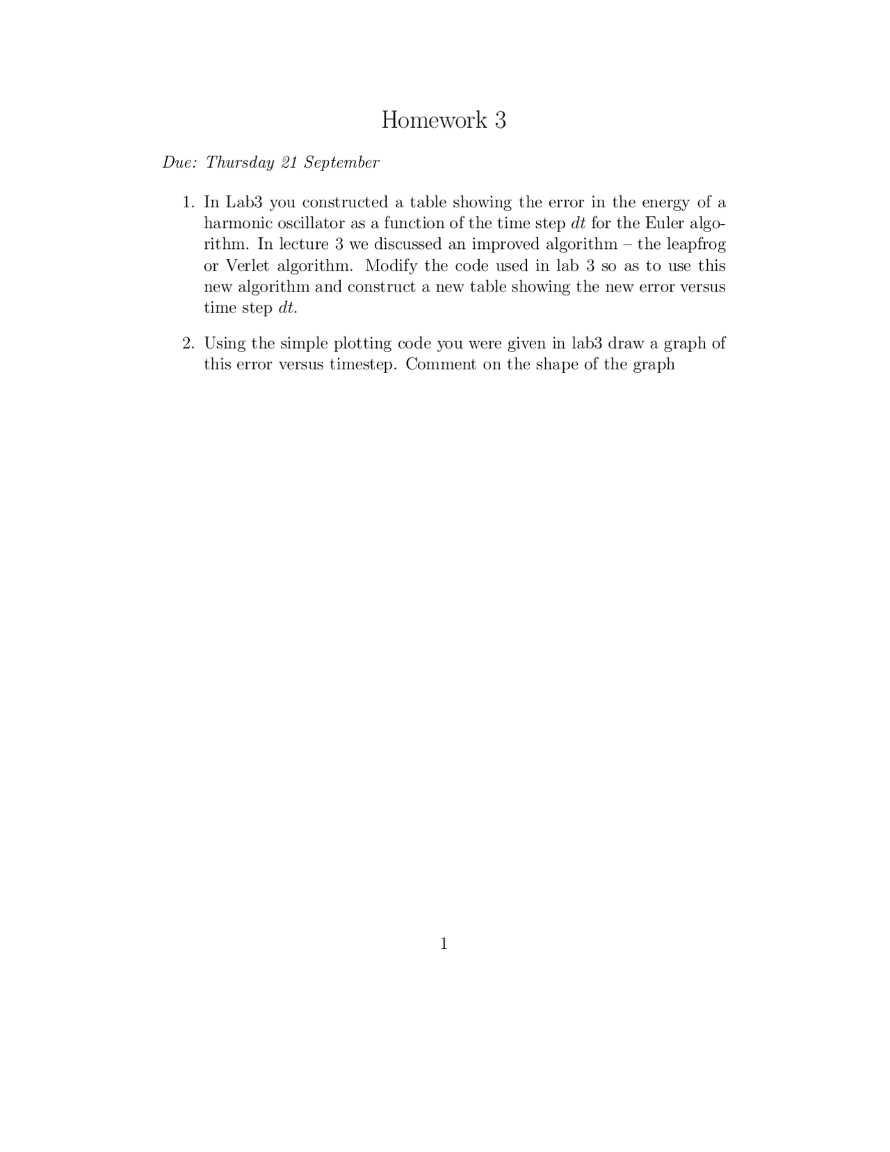 Science And Computers I Homework 3 Problems Phy 307 Docsity