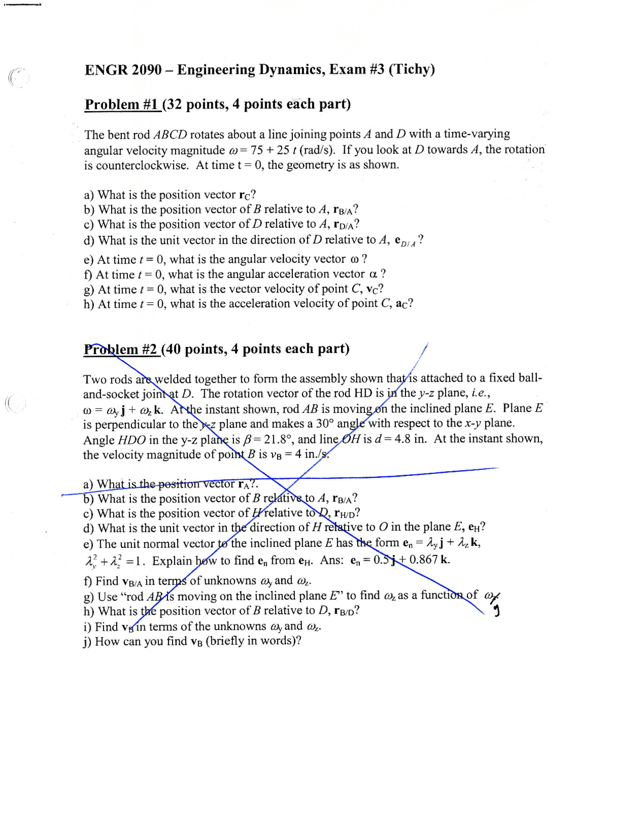 Exam 3 For Engineering Dynamics Engr 2090 Docsity