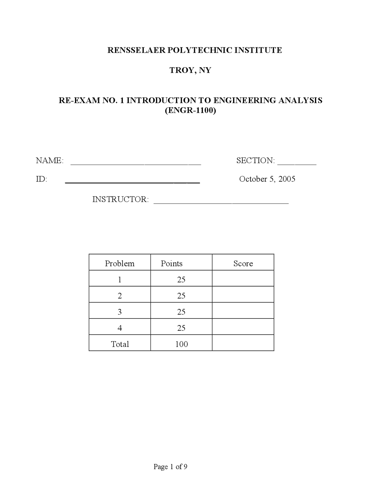 Pre Exam 1 Practice Problems Introduction To Engineering Analysis