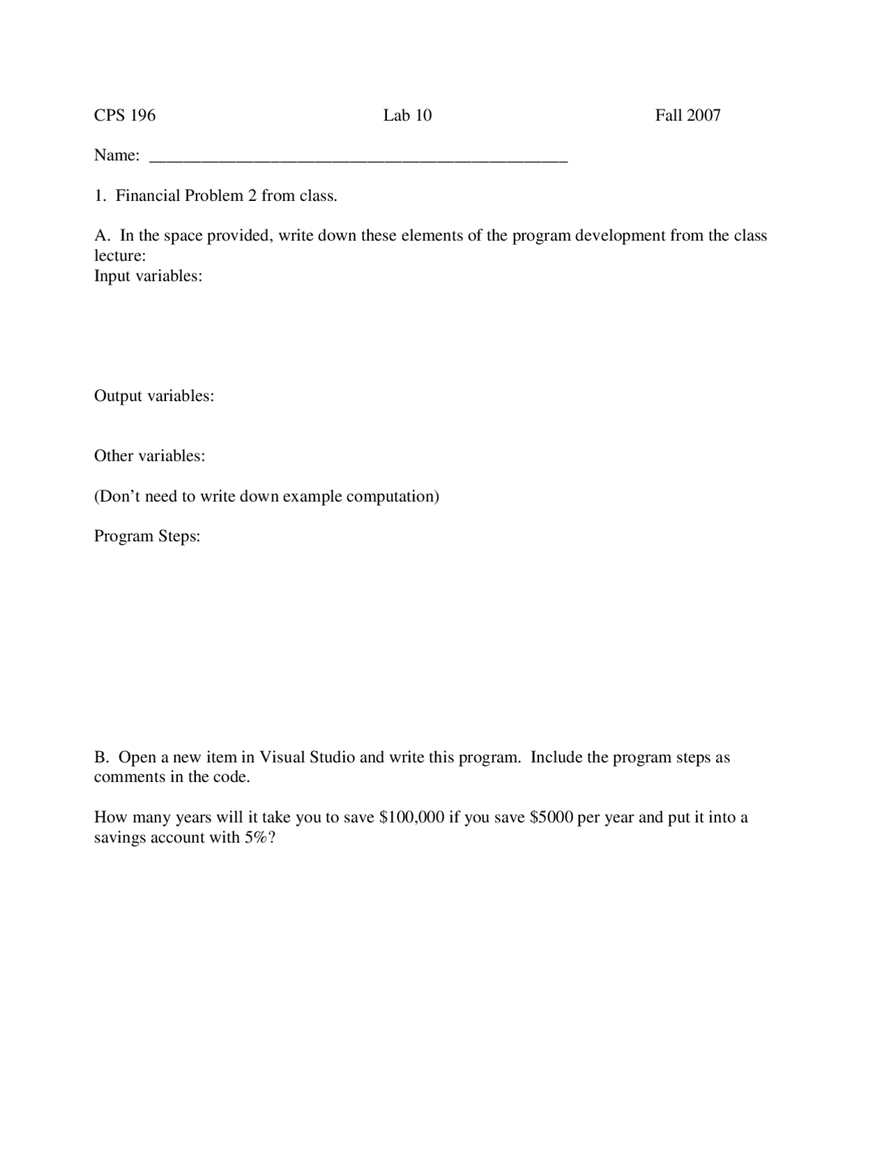 Input And Output Variables Introduction To Computer Programming Cps 196 Docsity