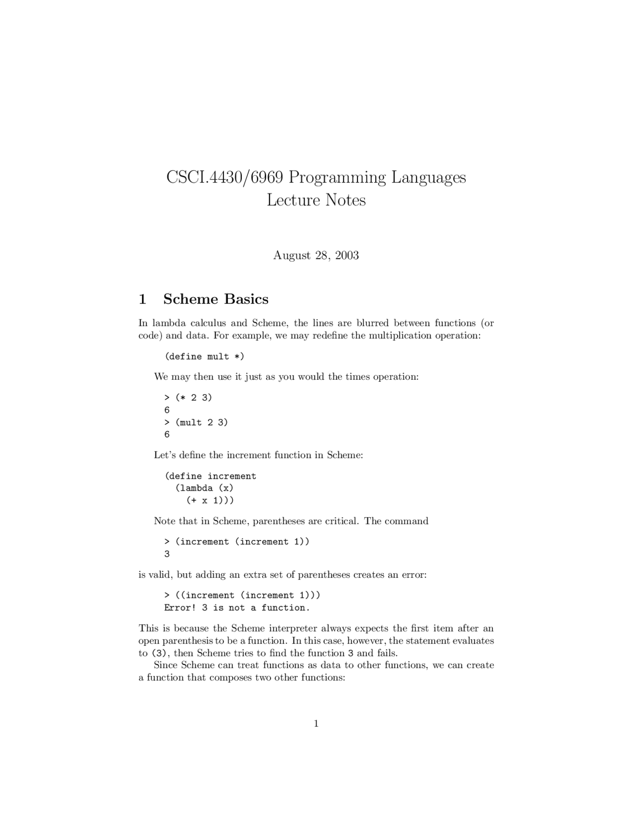 Notes On Scheme Basics Programming Languages Csci 4430 Docsity 3159