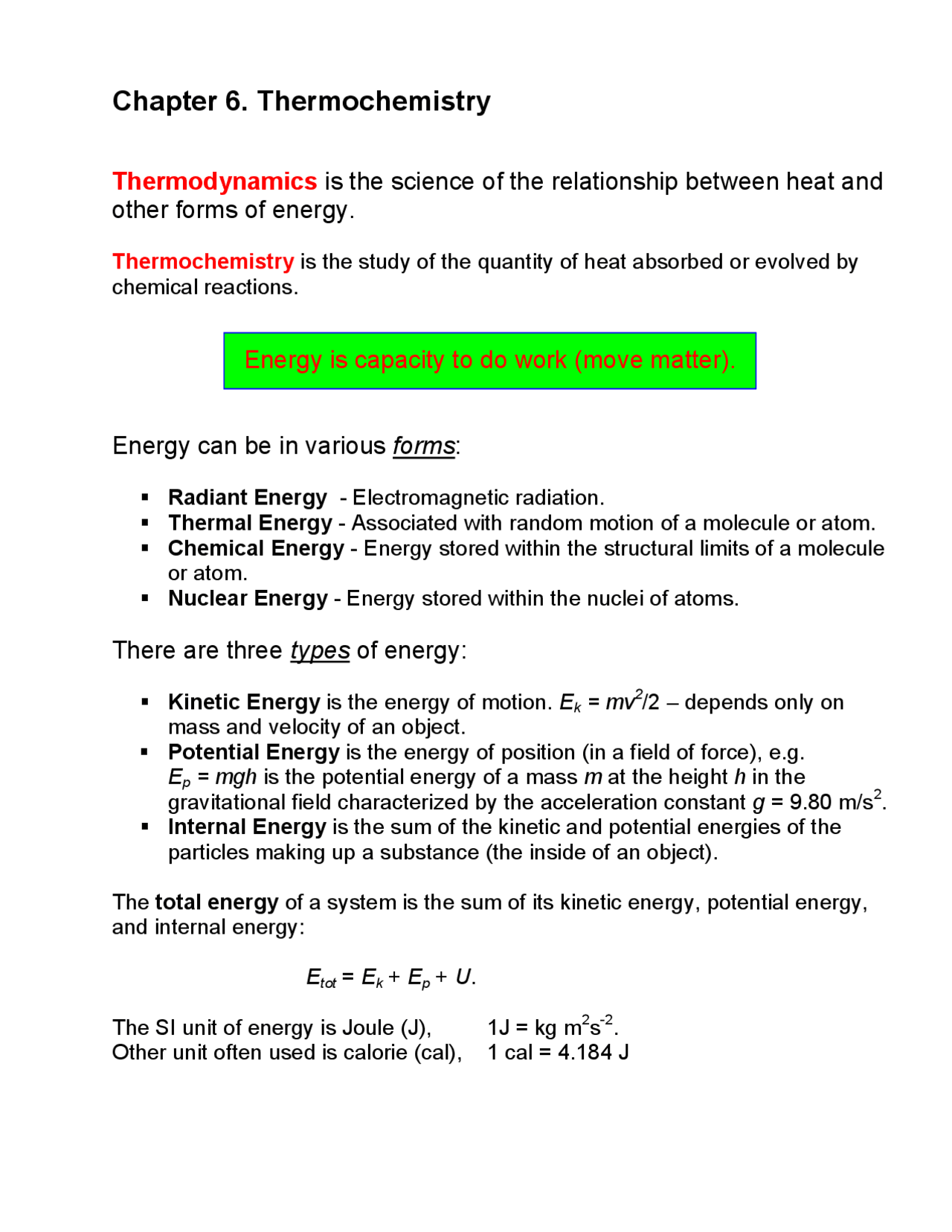 Thermochemistry - Principles of Chemistry I - Notes | CHEM 115 - Docsity