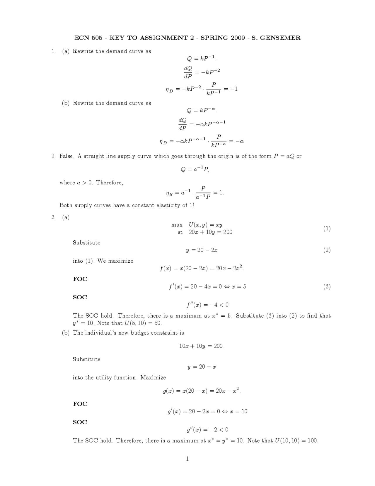14 Solved Question Assignment 2 Mathematical Economics Ecn 505