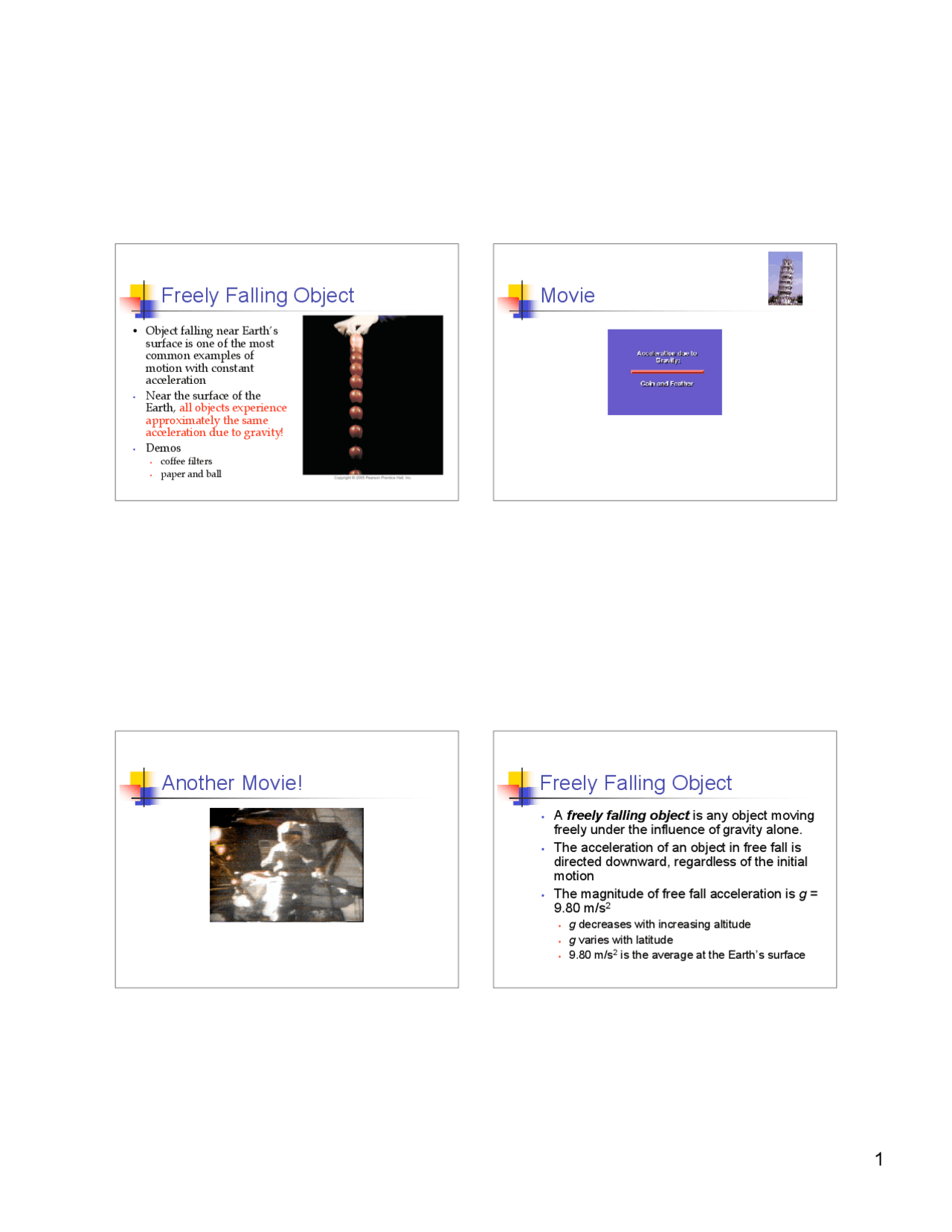 Lecture Slides On Acceleration Due To Gravity Phys 130 Docsity