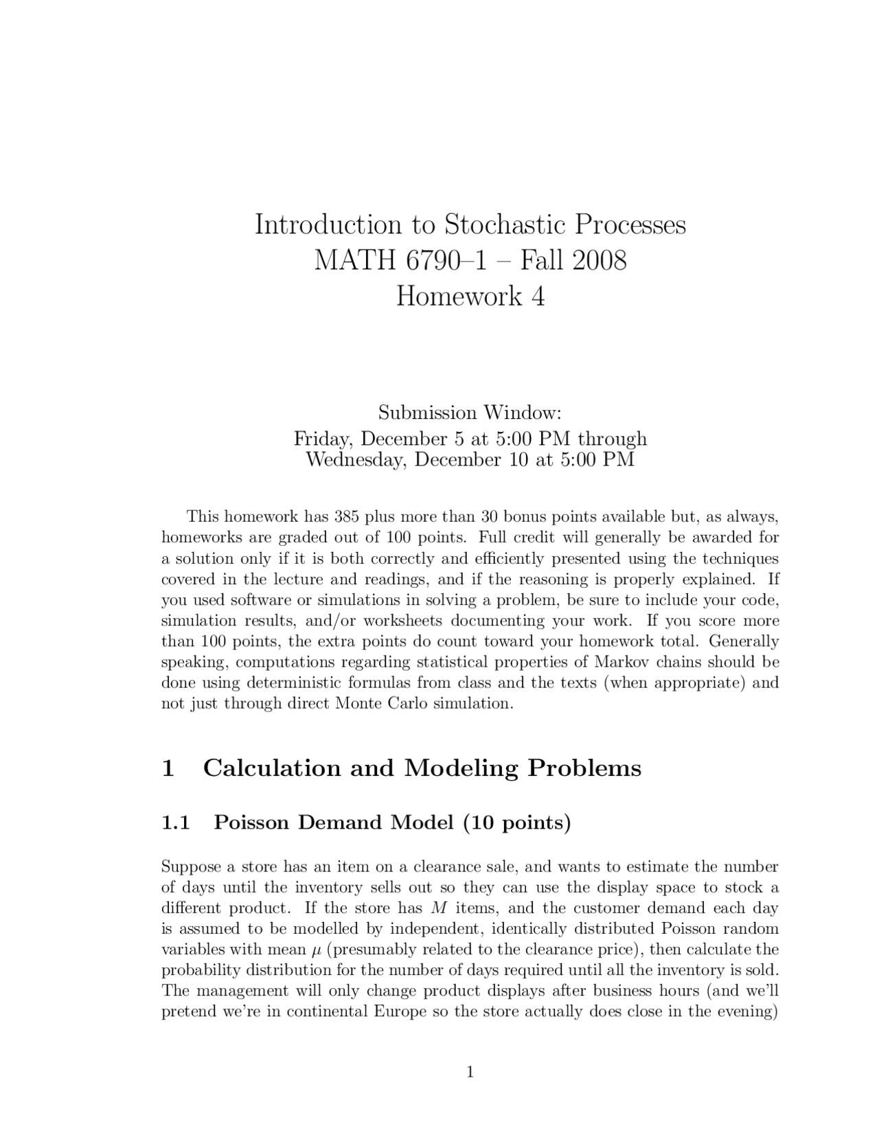 Homework 4 Introduction To Stochastic Processes Math 6790 Docsity