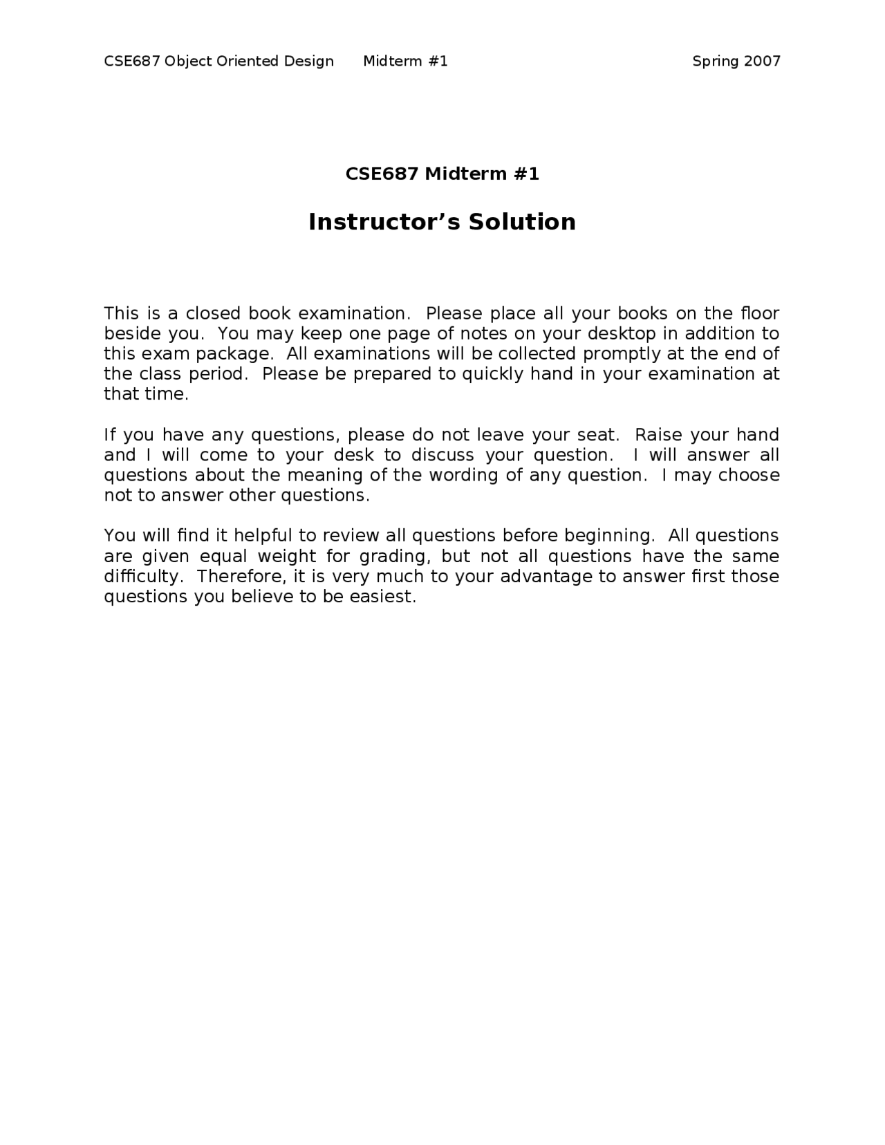 Solutions For Midterm Exam 1 Object Oriented Design Cse 687 Docsity 4801