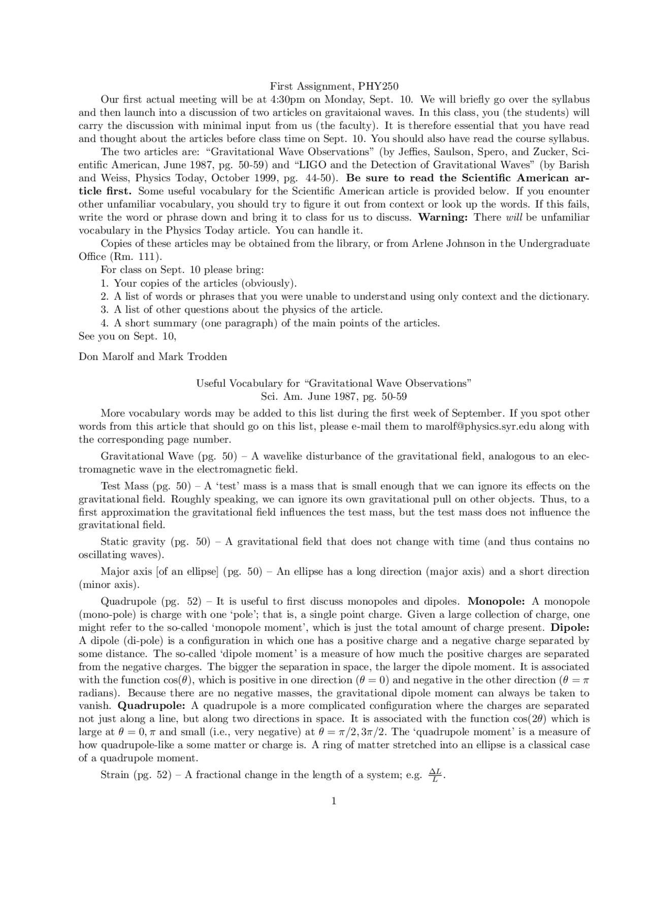 First Assignment On Physics Journal Workshop Phy 250 Docsity