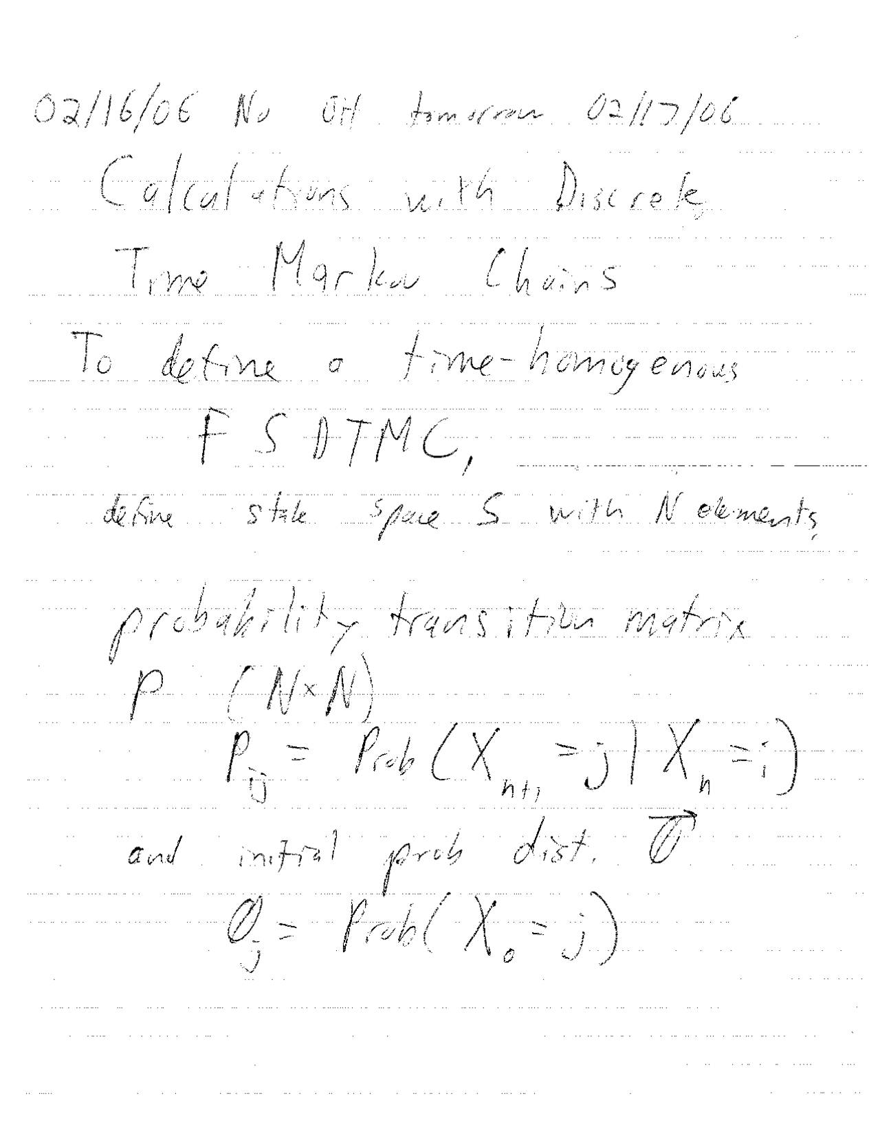 Probability Transition Matrix - Handwritten Notes | MATH 6790 - Docsity