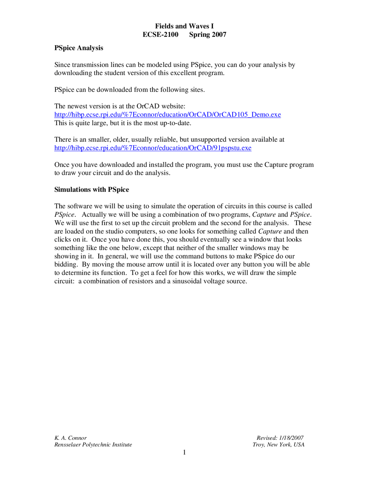 Pspice Analysis Fields And Waves I Project Ecse 2100 Docsity