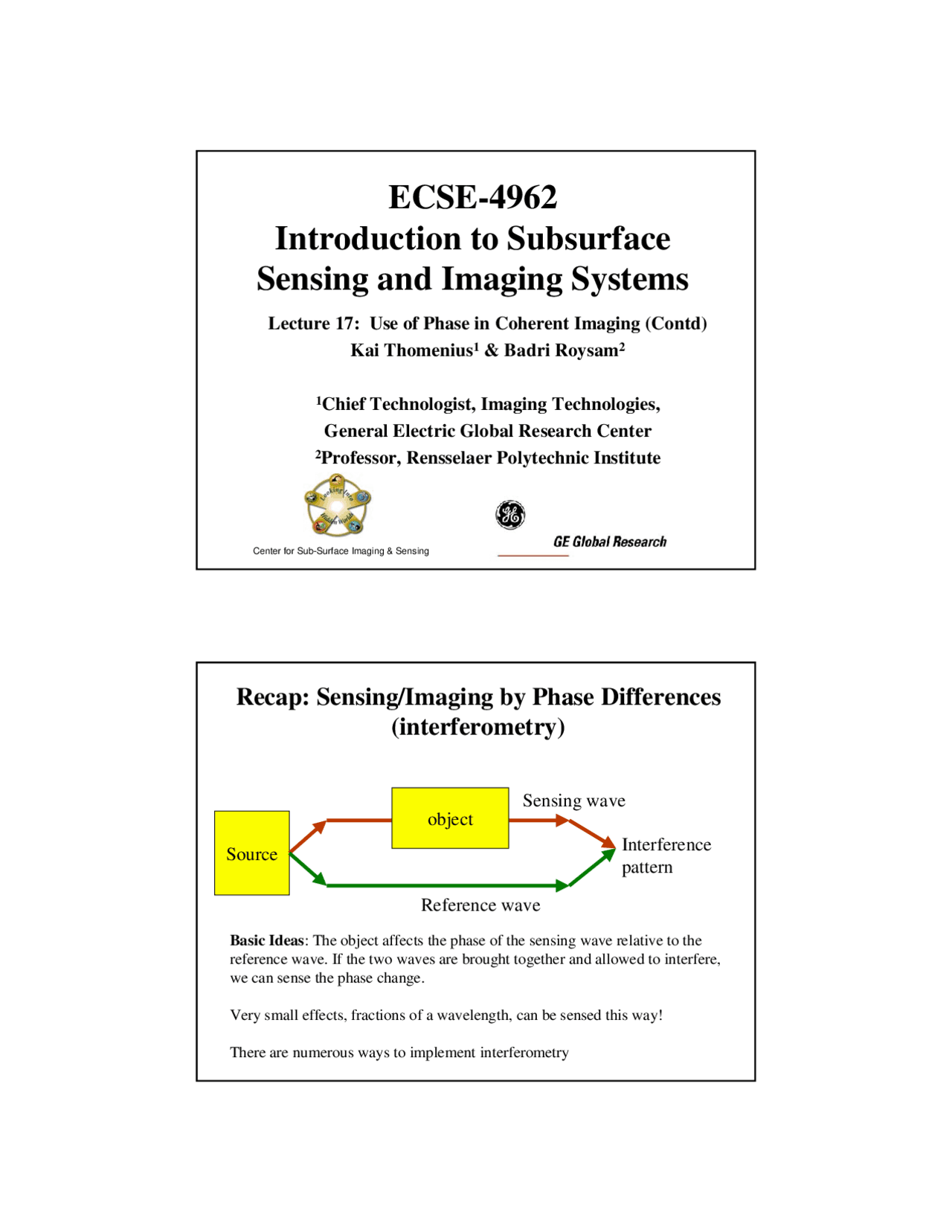 Introduction to Subsurface Sensing and Imaging Systems | ECSE 4962 ...
