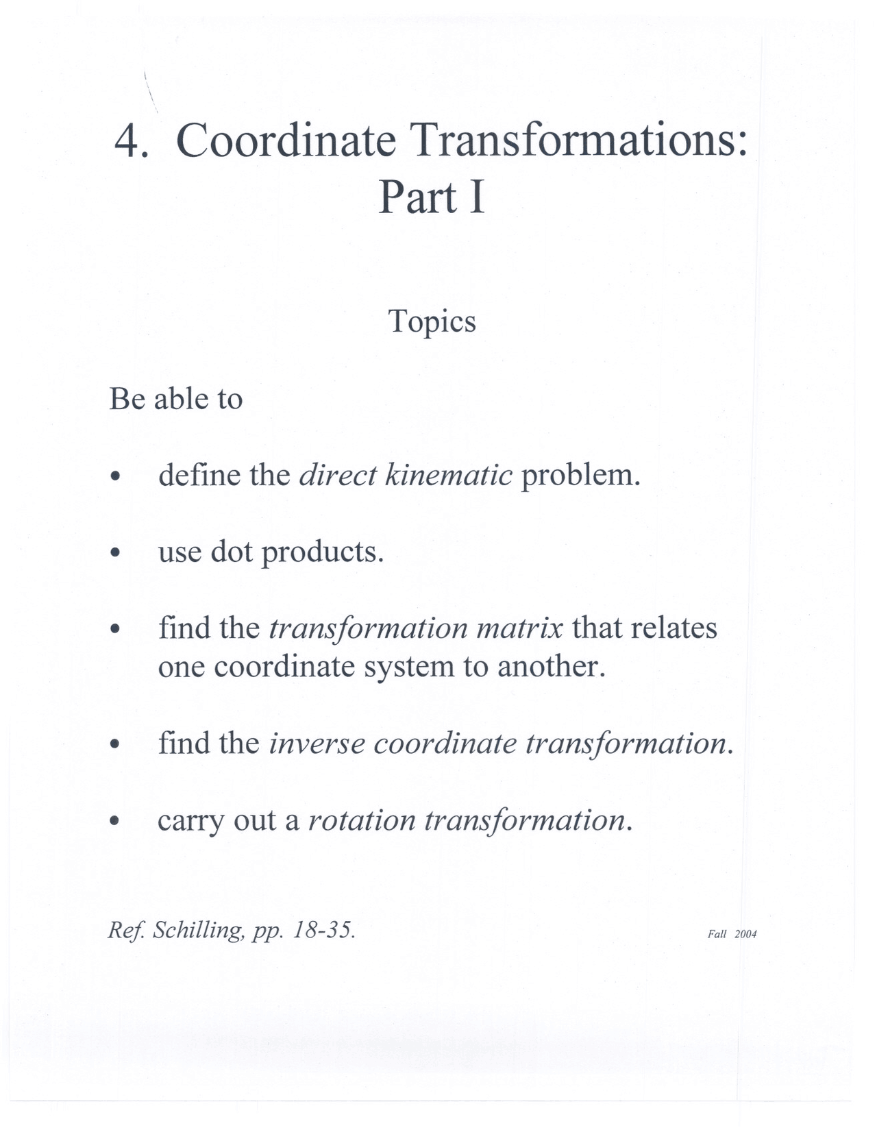 Coordinate Transformations Part 1 Lecture Notes Ecse 4490 Docsity