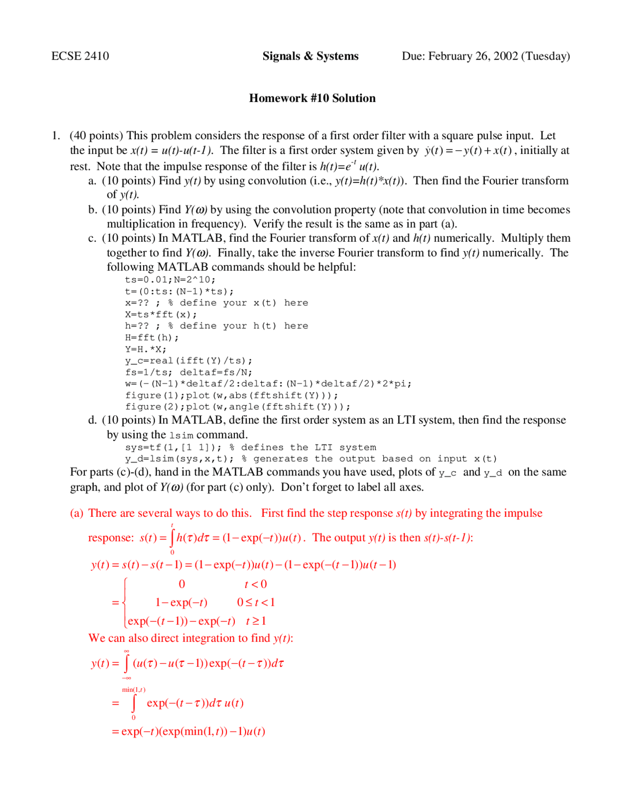 4 Solved Problems On Signals And Systems Assignment 10 Ecse 2410