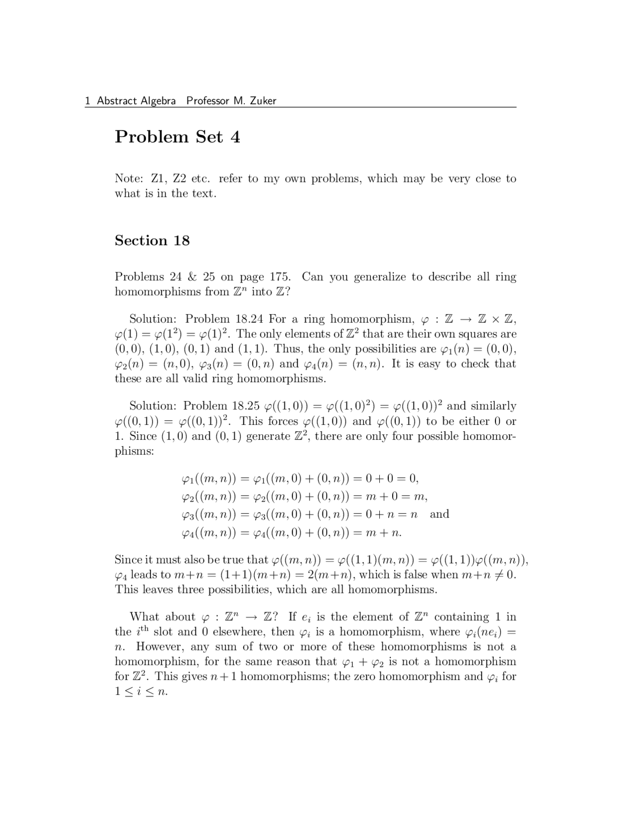 Solutions For Problem Set 4 Abstract Algebra Math 4010 Docsity