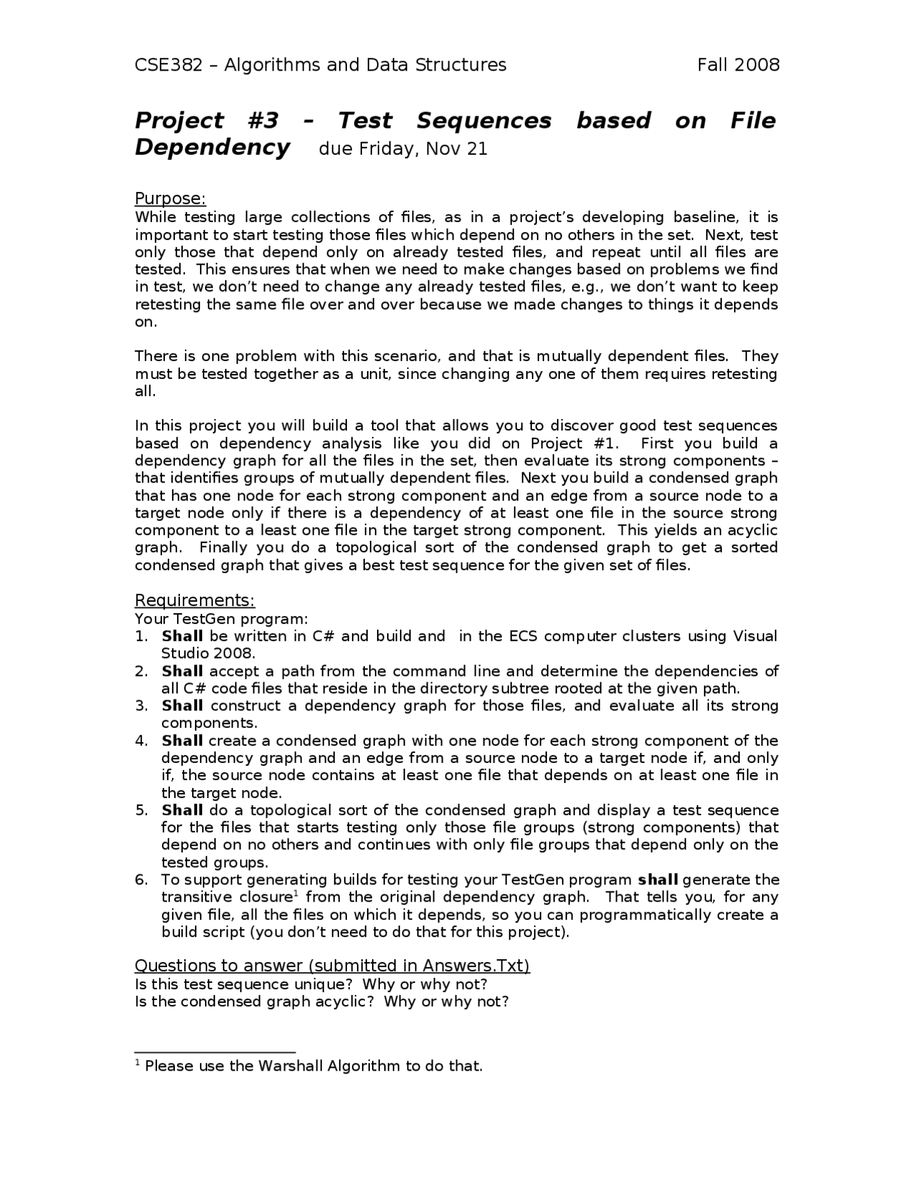 Project 3 Test Sequences Based On File Dependency Cse 382 Docsity