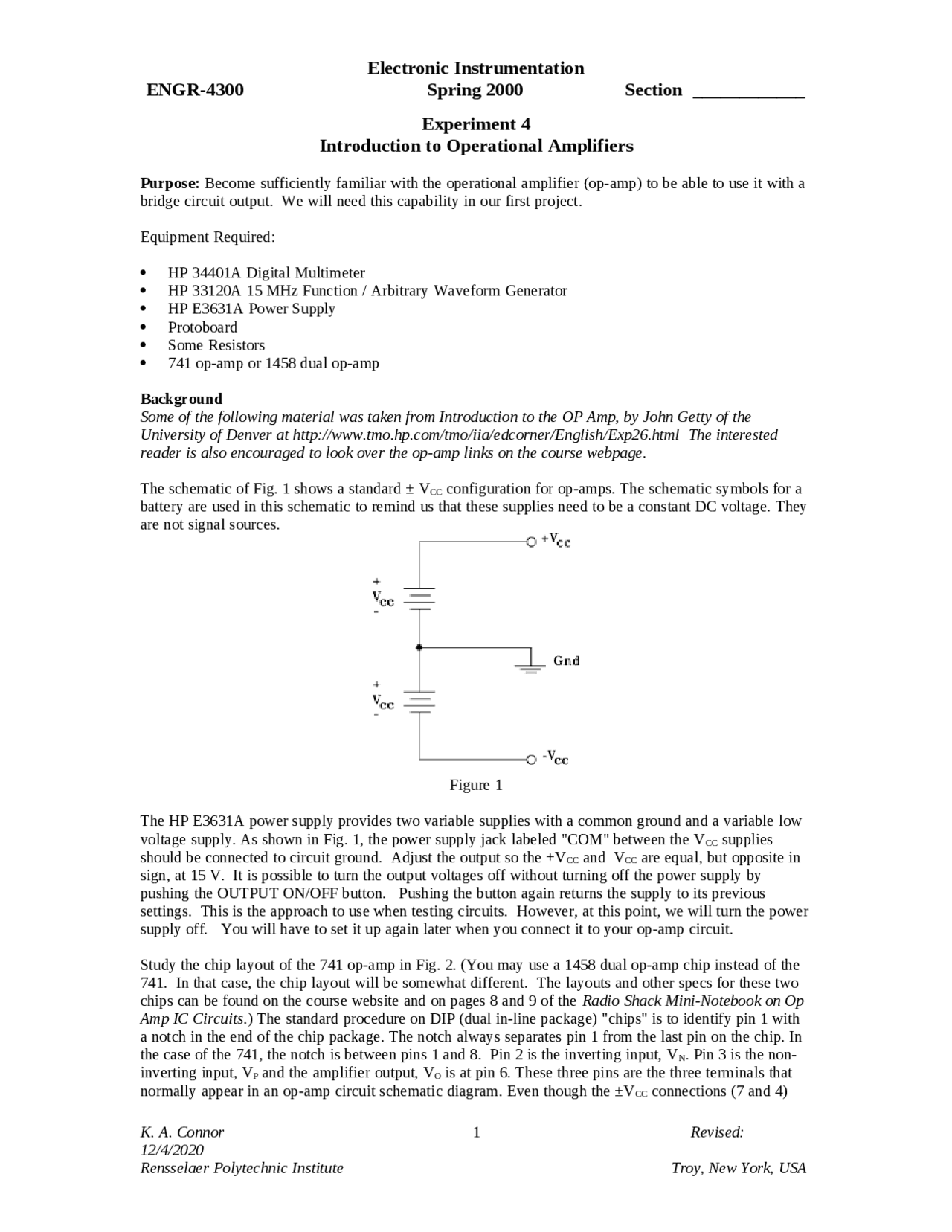 Experiment 4 Introduction To Operational Amplifiers Engr 4300 Docsity