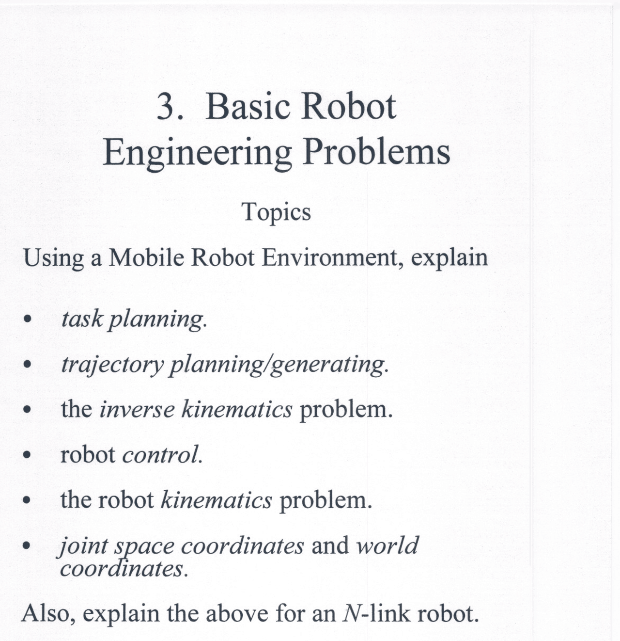 Task Planning, Trajectory Planning, Robot Control - Robotics II | ECSE 4490 - Docsity
