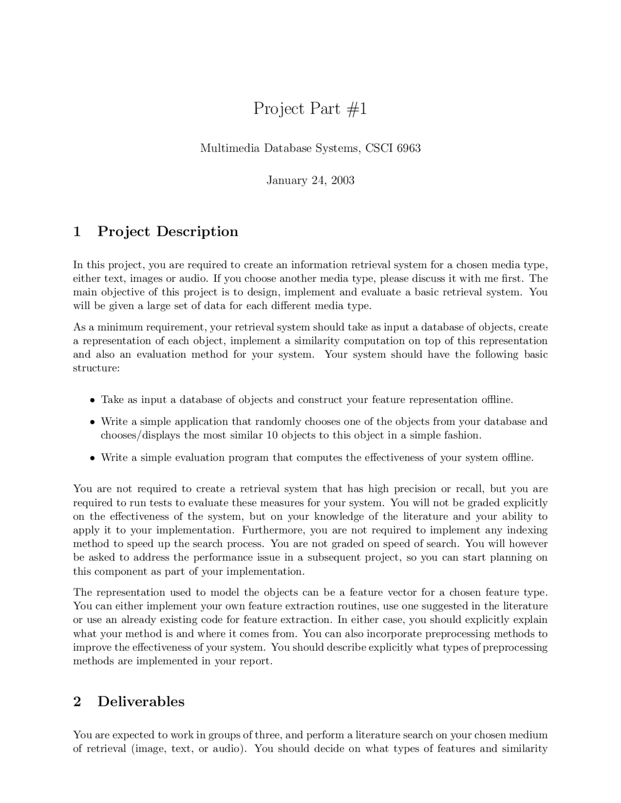 Multimedia Database Systems Project Part 1 Csci 6963 Docsity