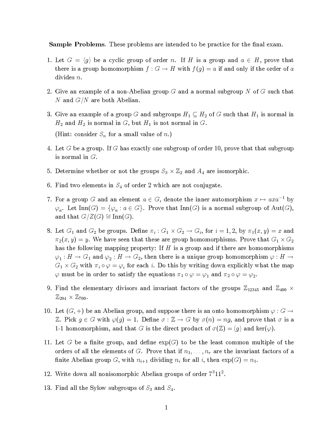Sample Problems For Exam 1 Advanced Linear Algebra Math 481 Docsity