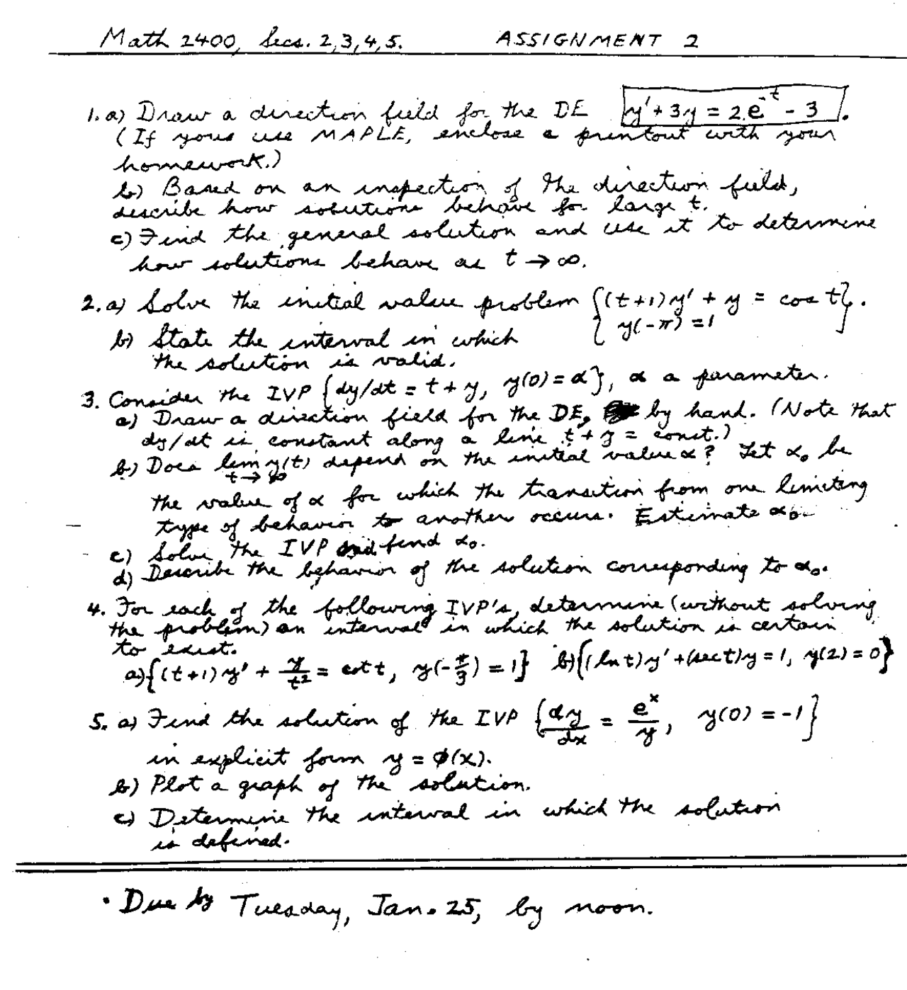 Study Questions for Assignment 2 | Differential Equations | MATH 2400 ...