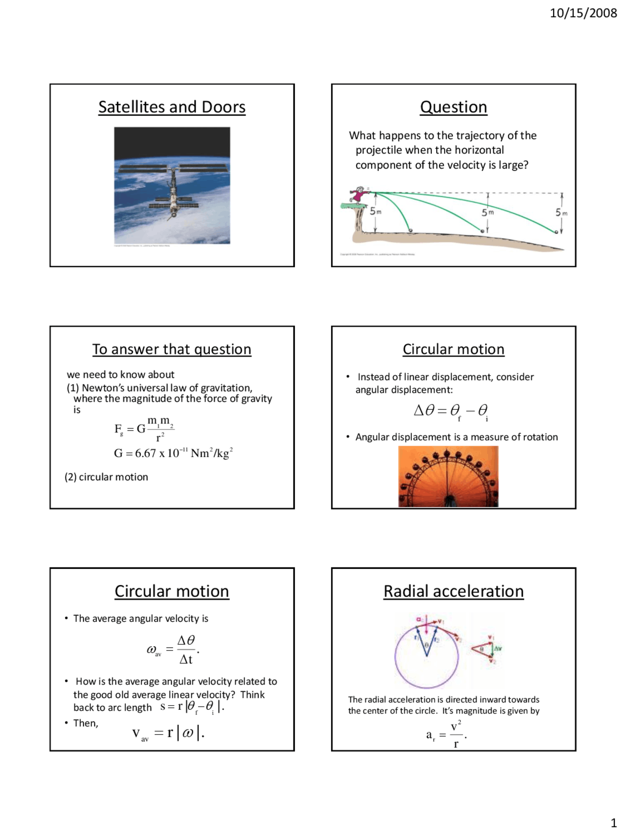 Satellites and Doors - Lecture Slides | PHY 101 - Docsity