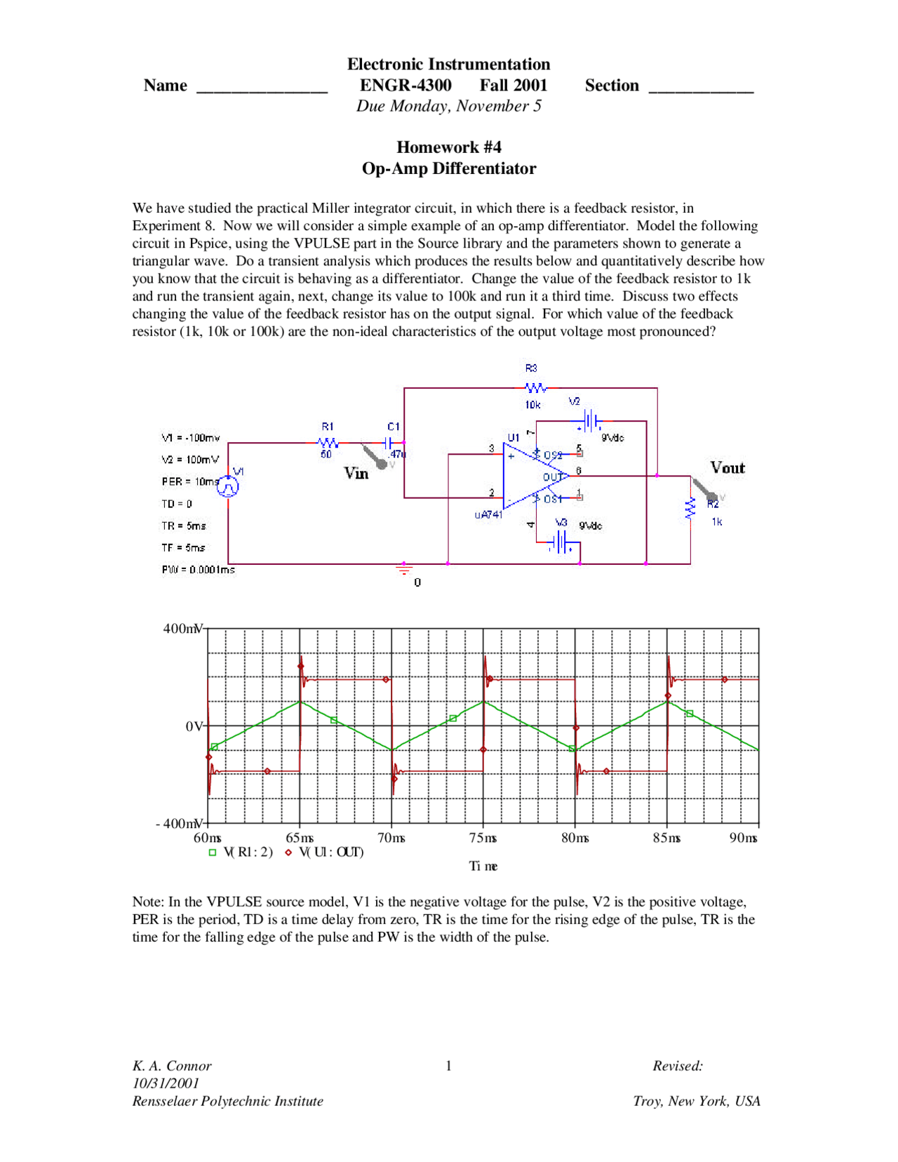 Operational Amplifier Differentiator Homework 4 Engr 4300 Docsity