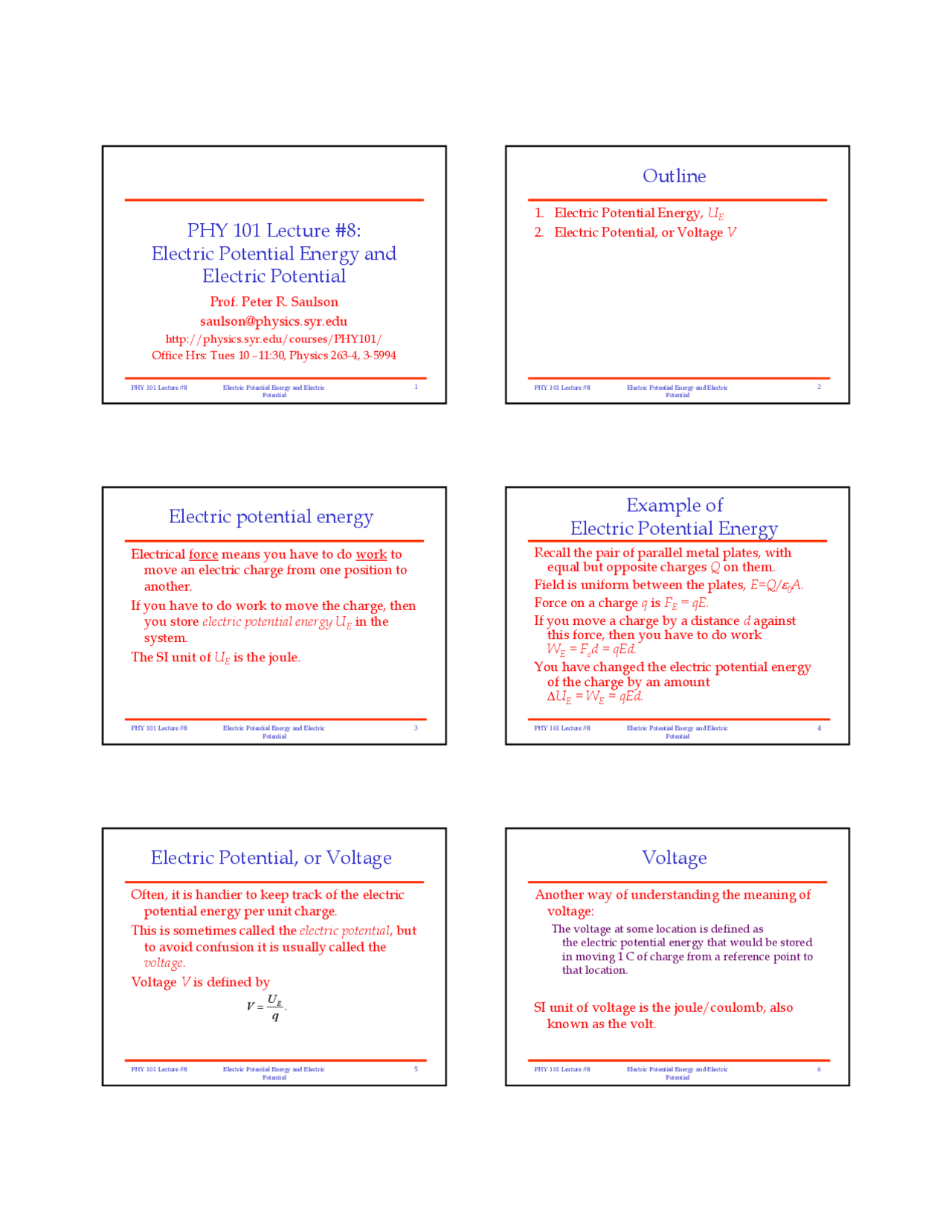Electric Potential Energy And Electric Potential Lecture Slides Phy