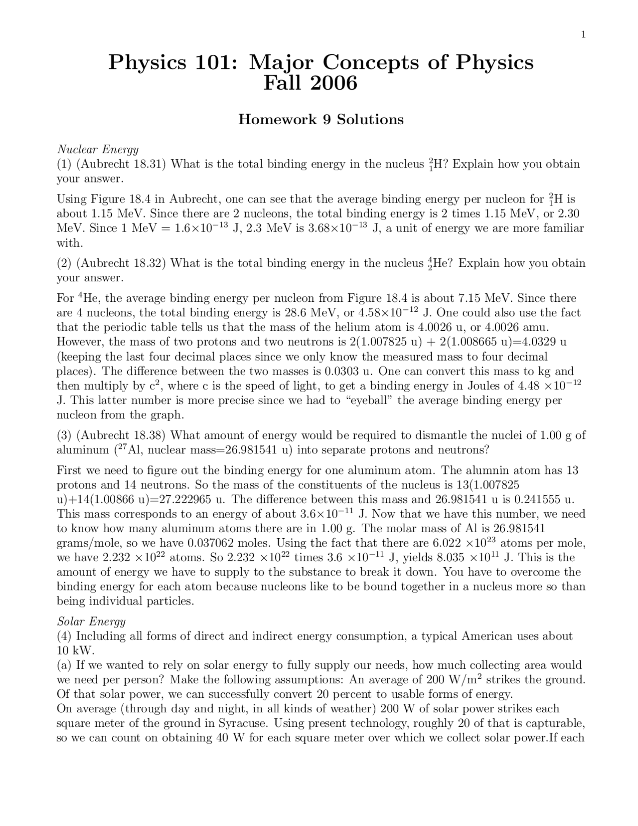 Homework 9 Solved Major Concepts Of Physics I Fall 2006 Phy 101