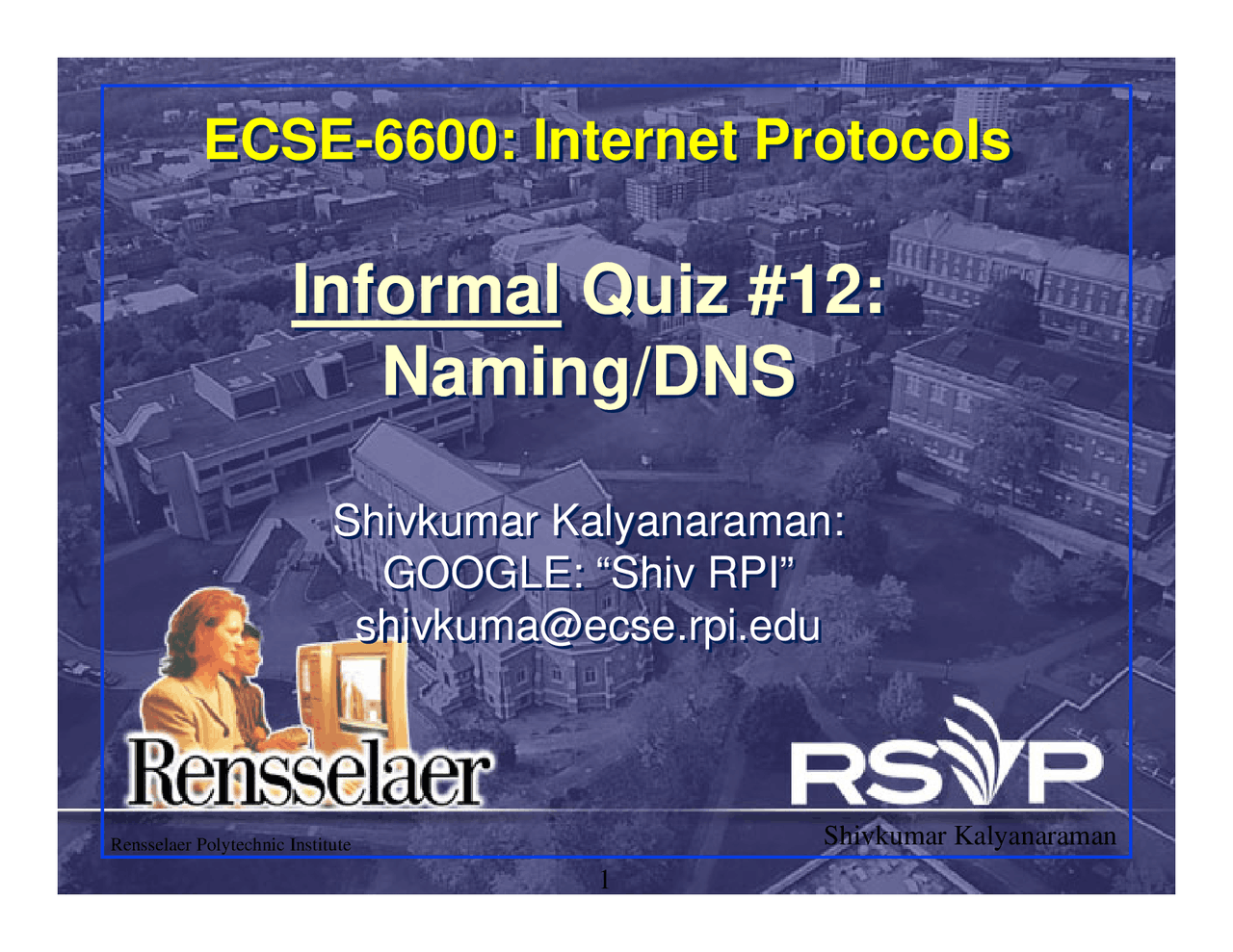 Informal Quiz Naming Internet Protocols Ecse 6600 Docsity