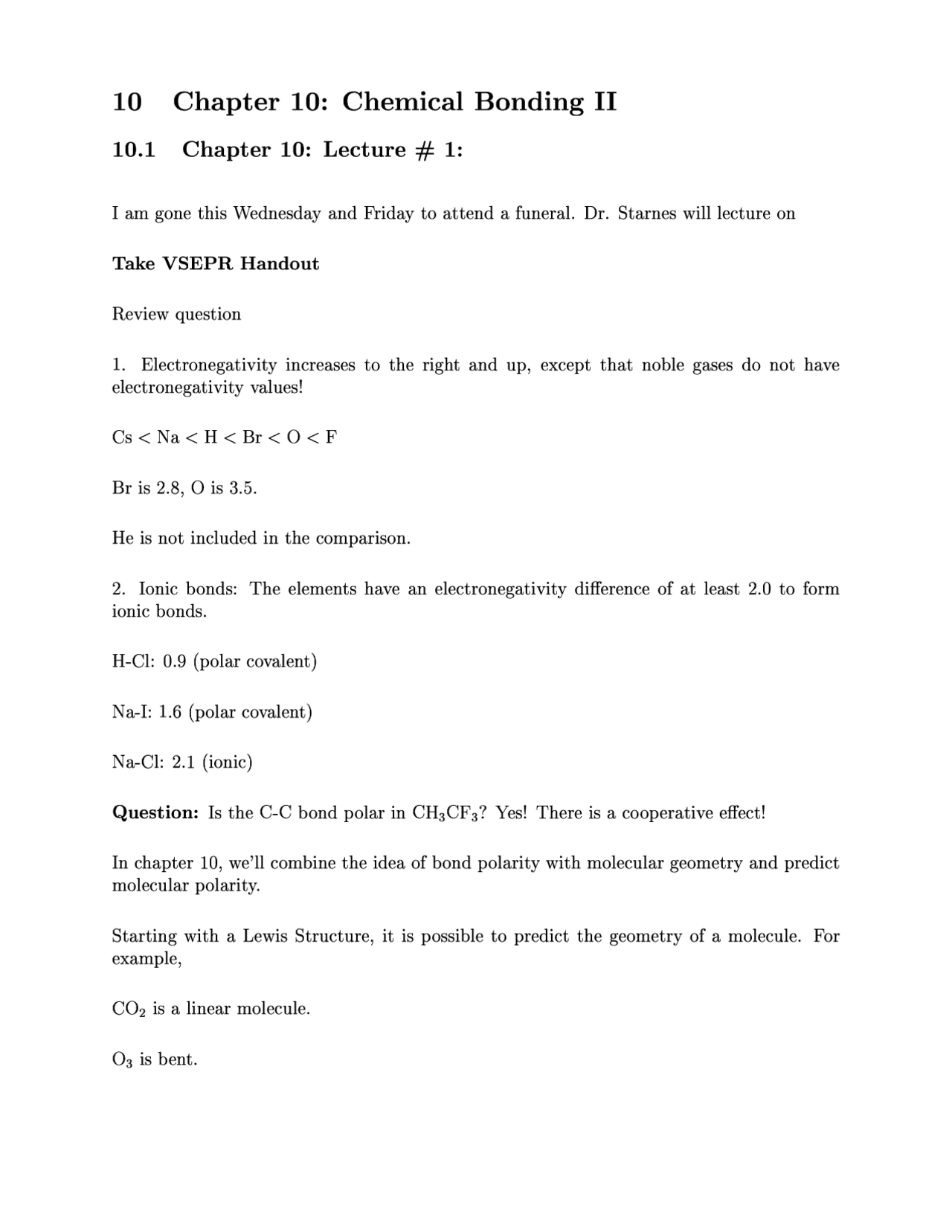 Chemical Bonding Ii Lecture Notes Chem 111 Docsity