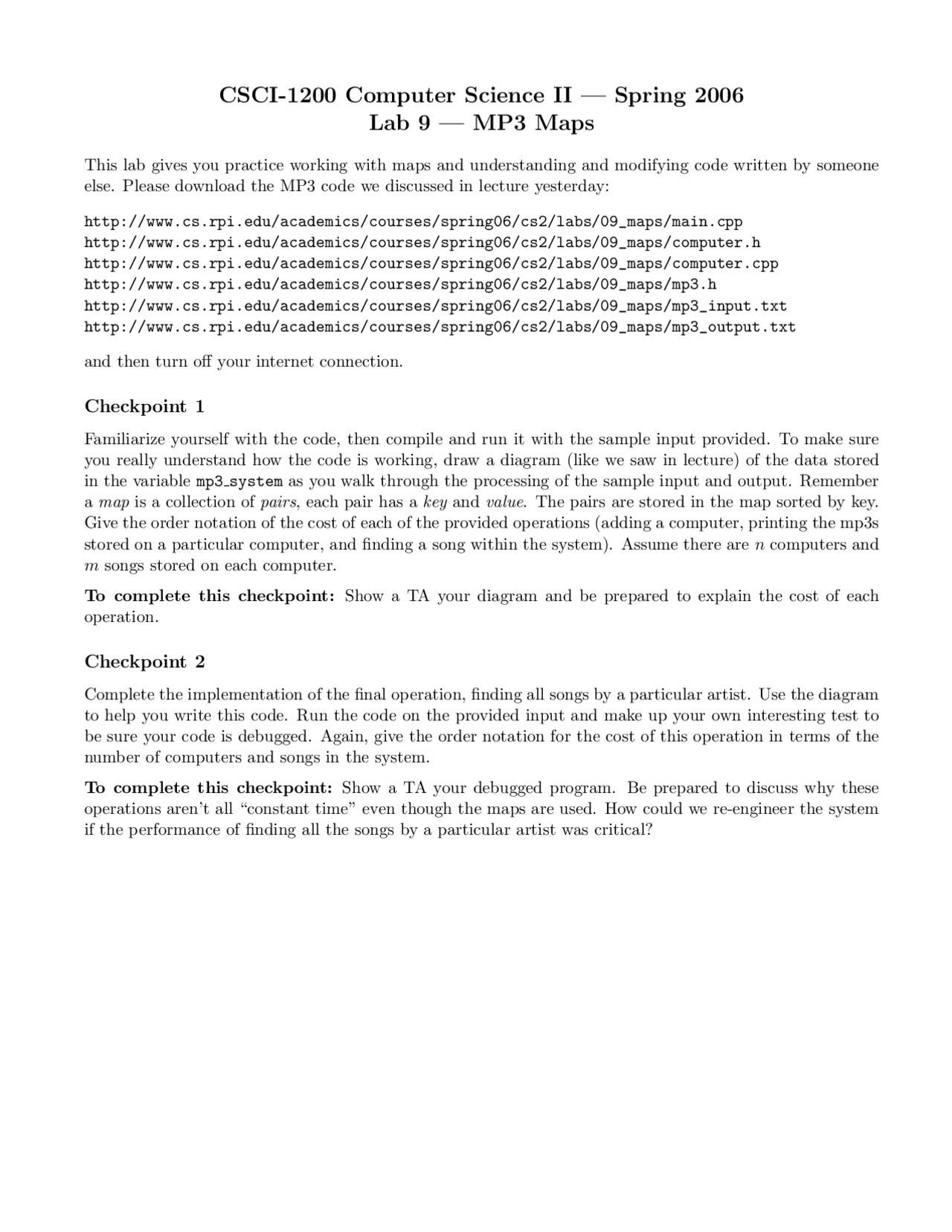 Laboratory 9 Mp3 Maps Data Structures Csci 1200 Docsity 9407