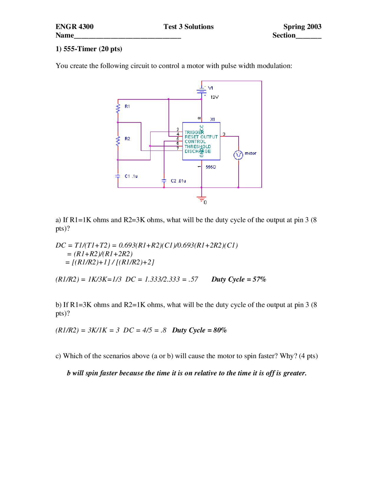 Test 3 Solutions Electronic Instrumentations Engr 4300 Docsity