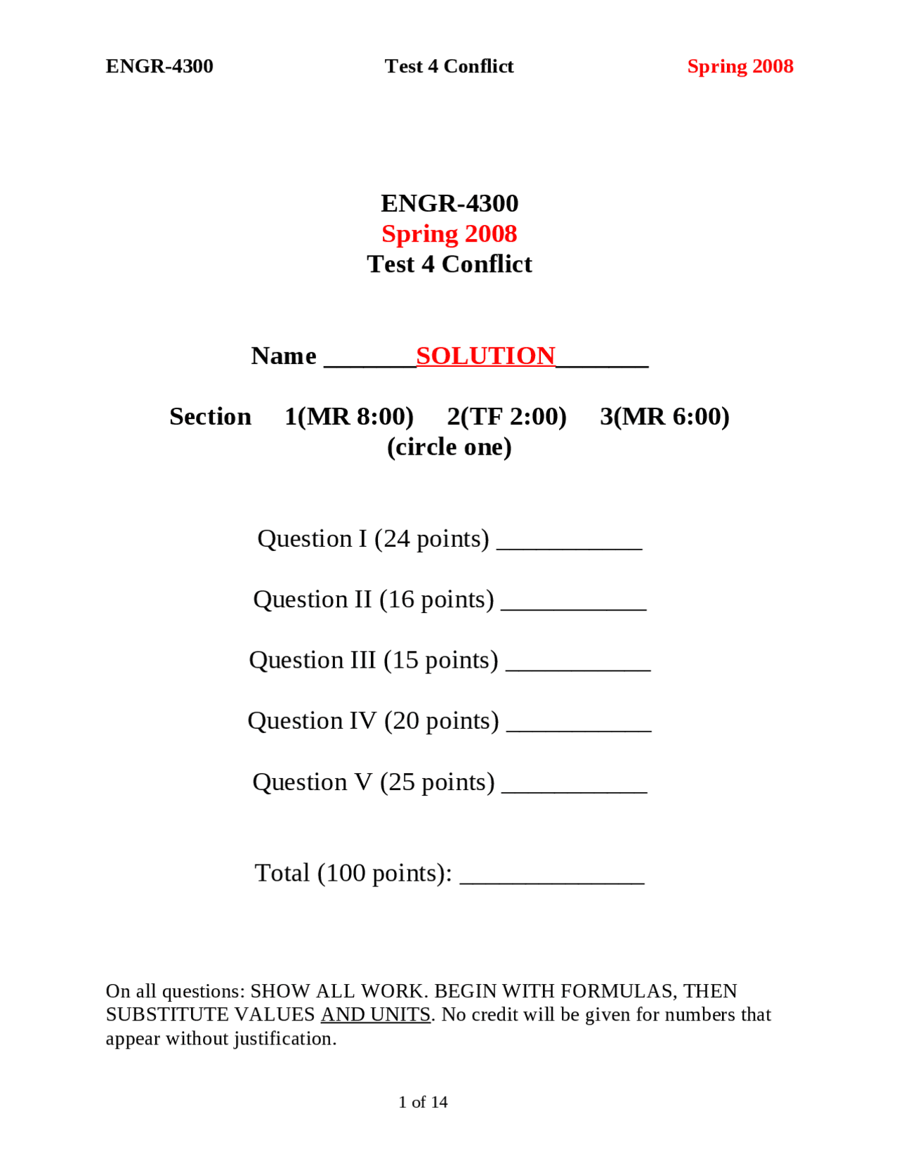 Exam I With Answers Electronic Instrumentation Engr 4300 Docsity