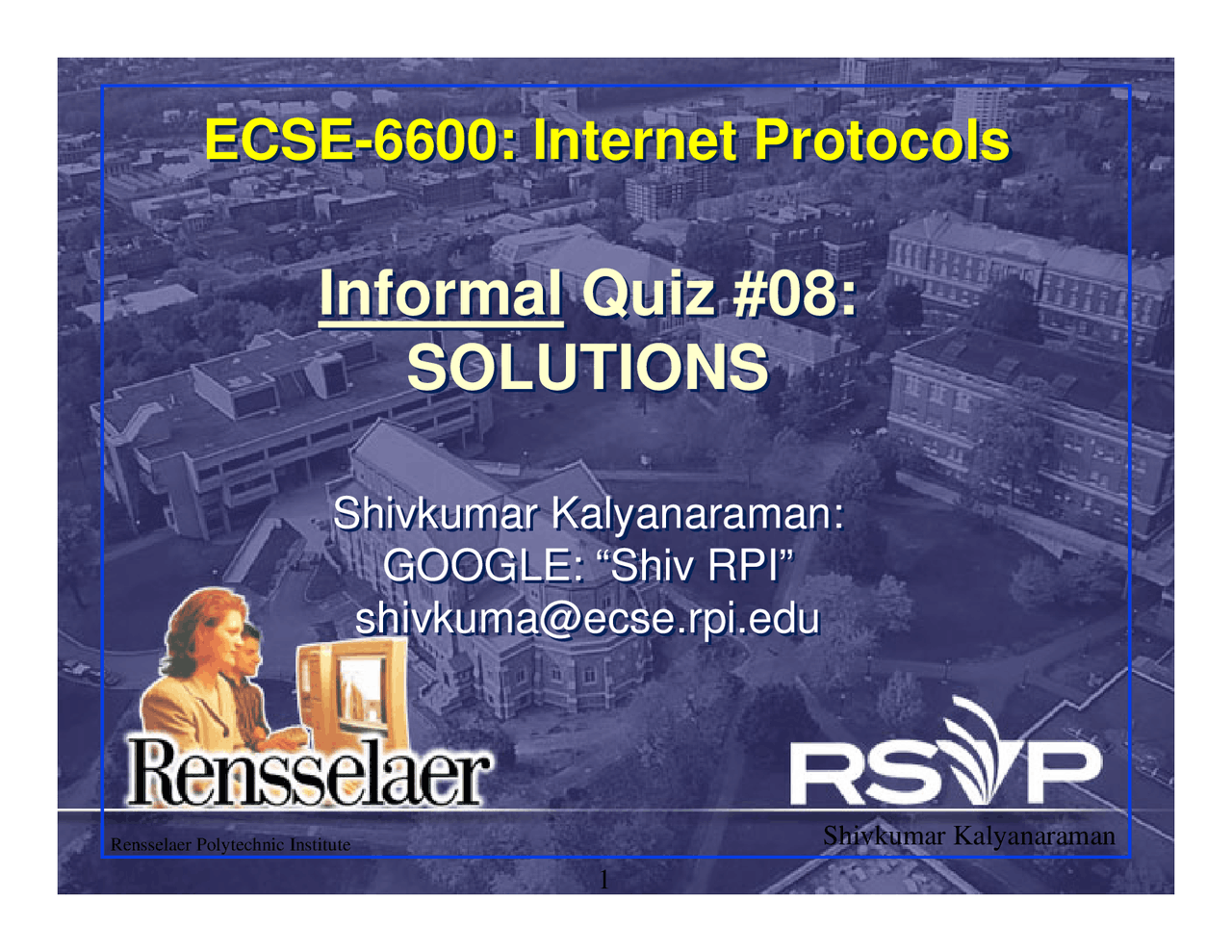 Informal Quiz 8 - Internet Protocols | ECSE 6600 - Docsity