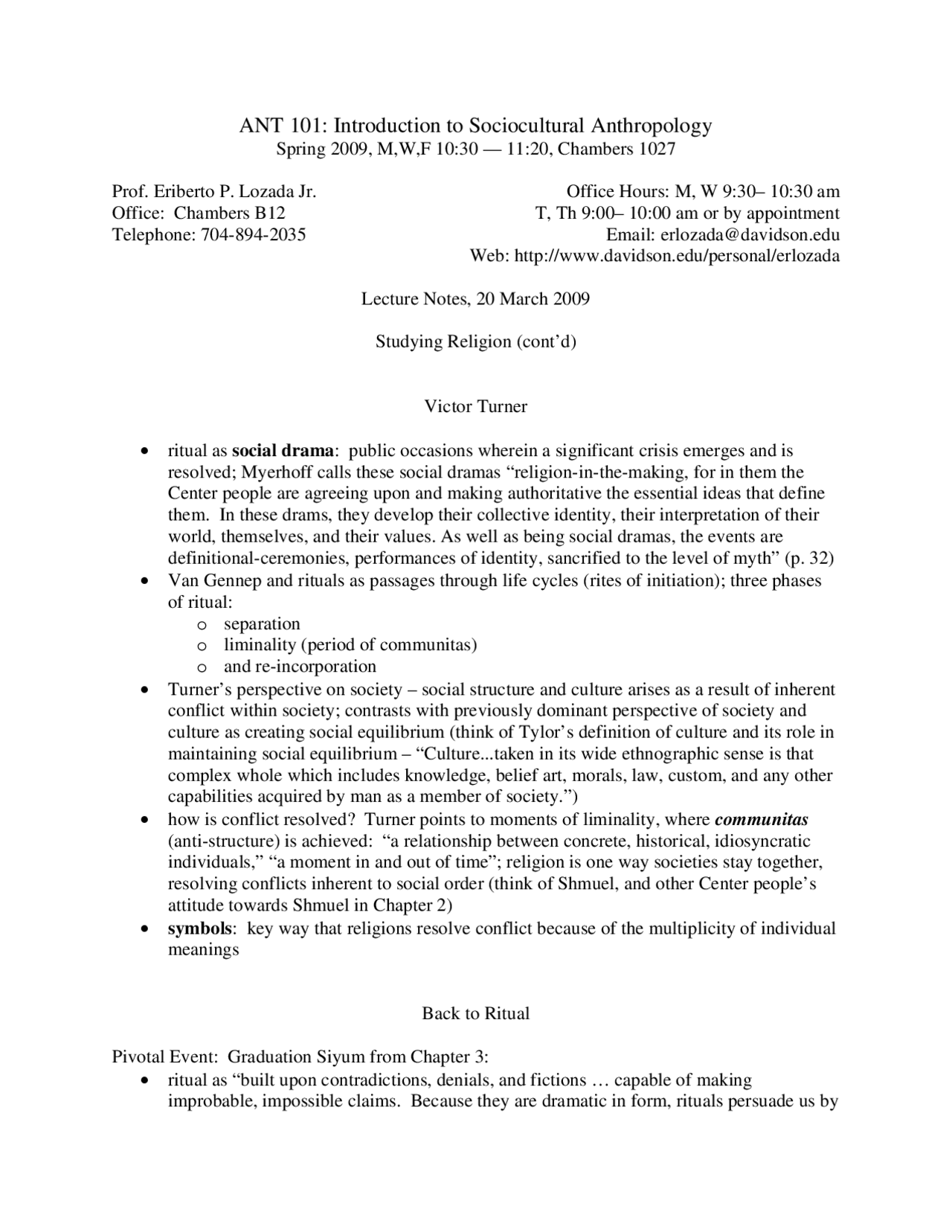 Lecture Notes On Ritual Sociocultural Anthropology Ant 101 Docsity