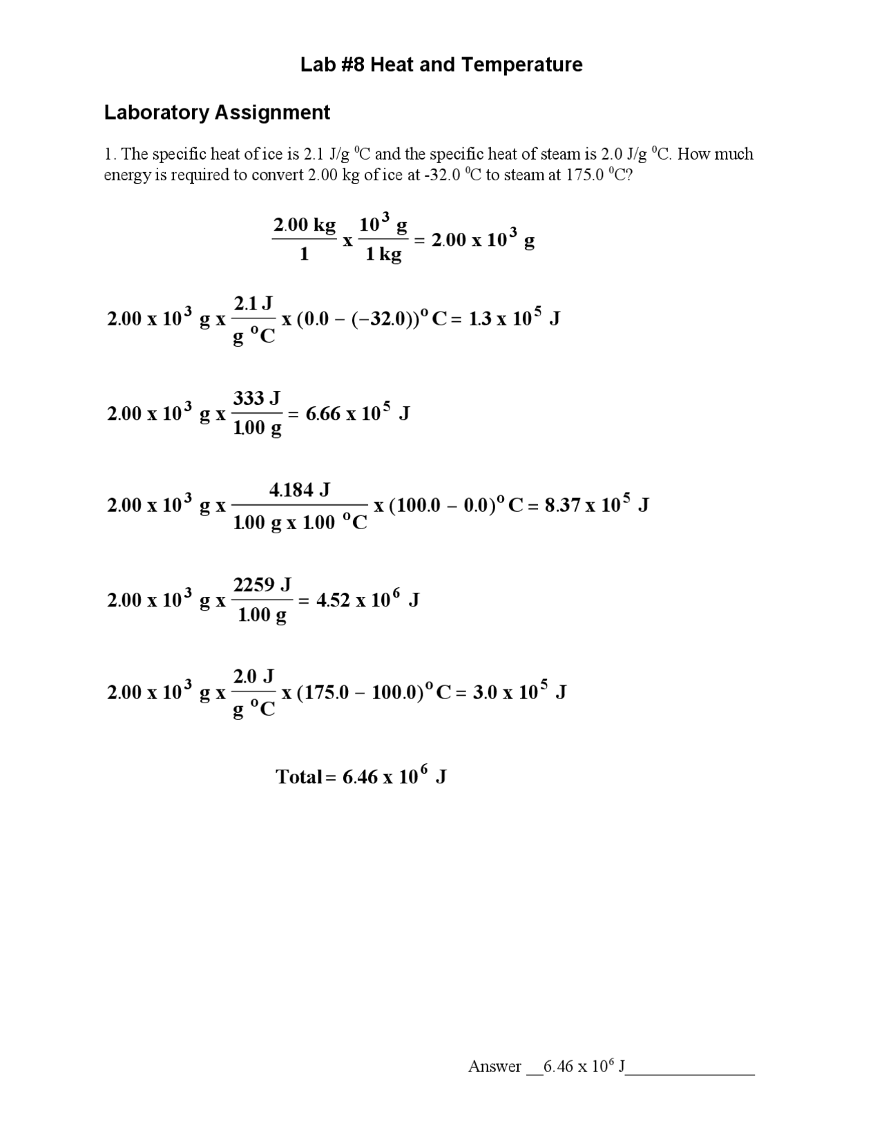 Heat and Temperature - Laboratory 8 | CHE 100 - Docsity