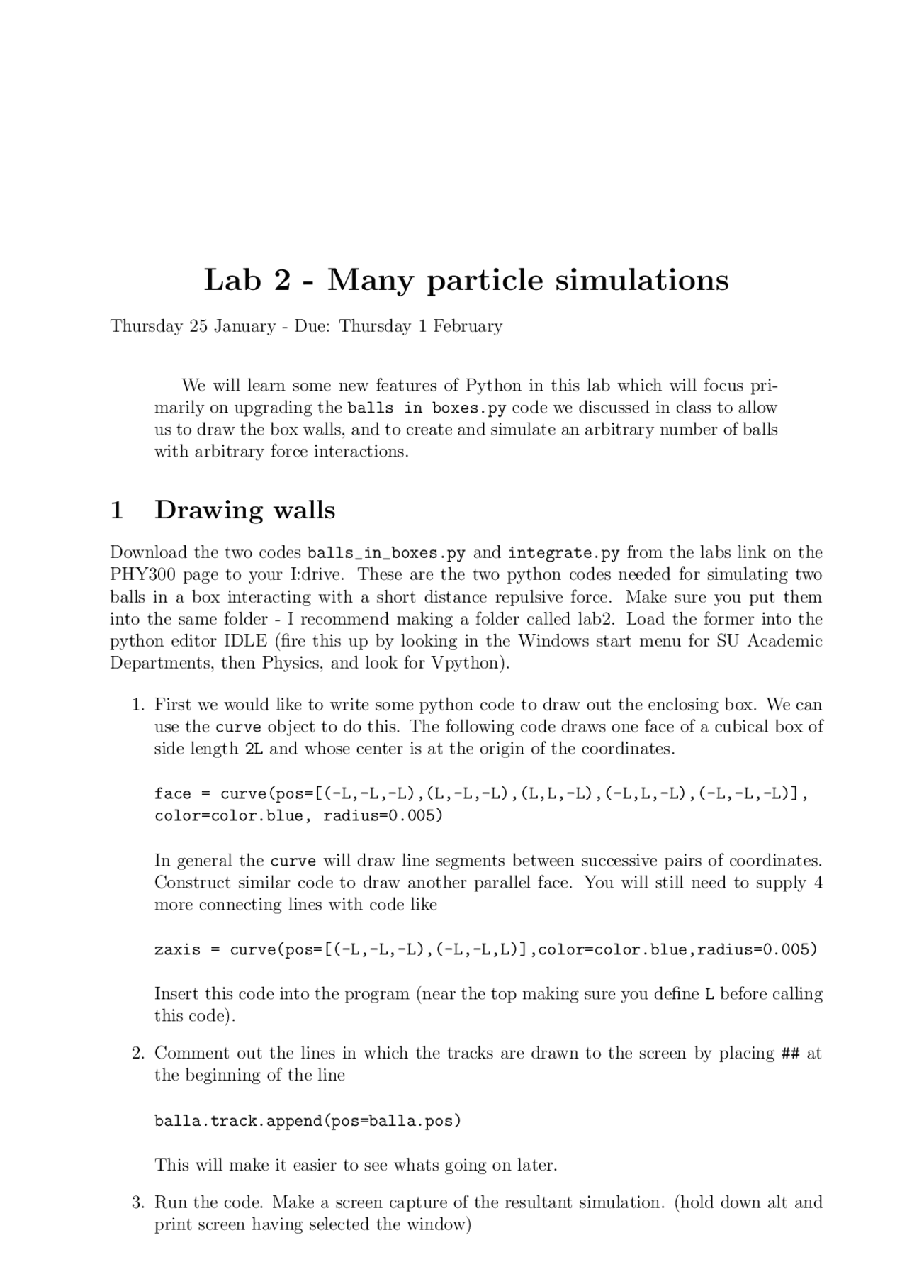 Laboratory 2 Many Particle Simulations Phy 300 Docsity