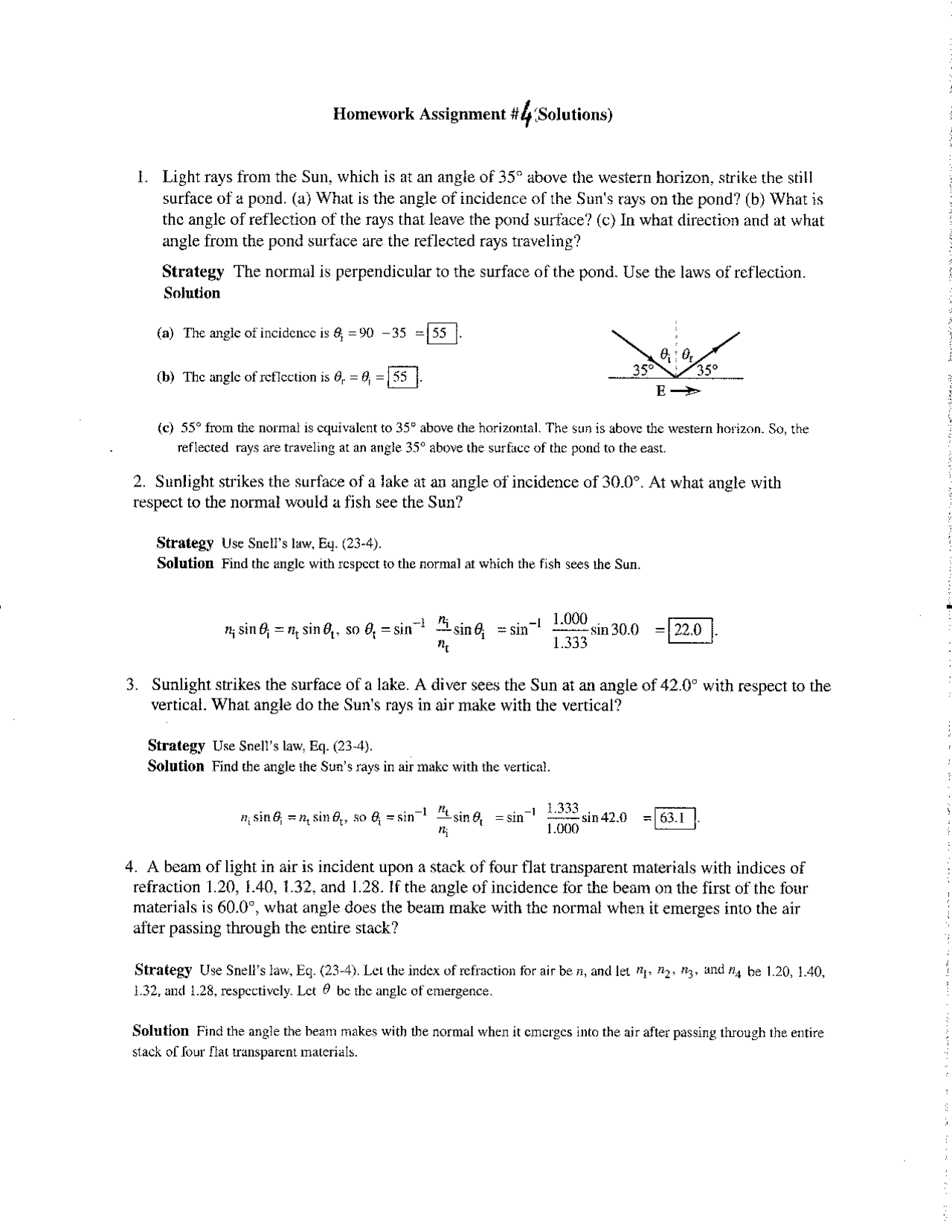 Homework #4 with Solutions - Major Concepts of Physics II | PHY 102 - Docsity