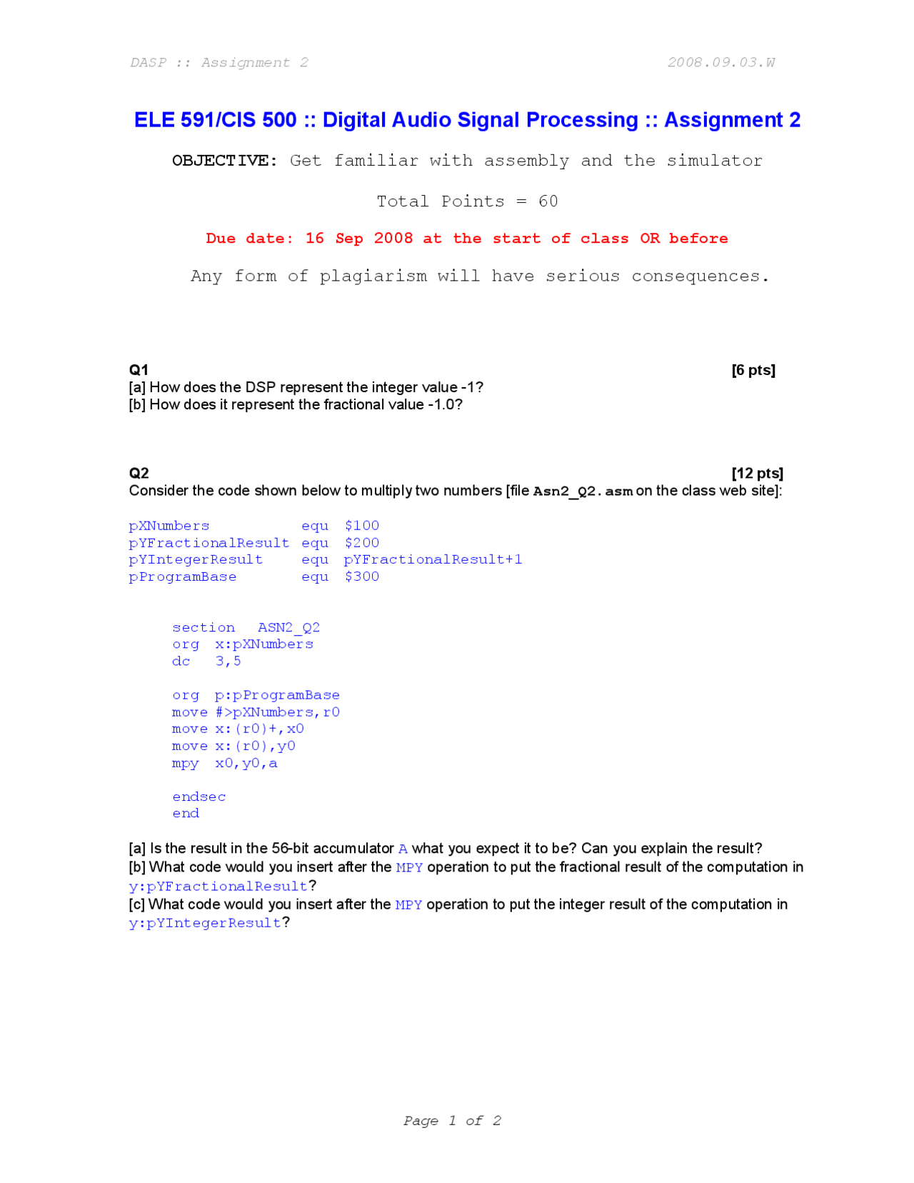 Assignment 2 Questions Electrical Engineering Ele 591 Docsity